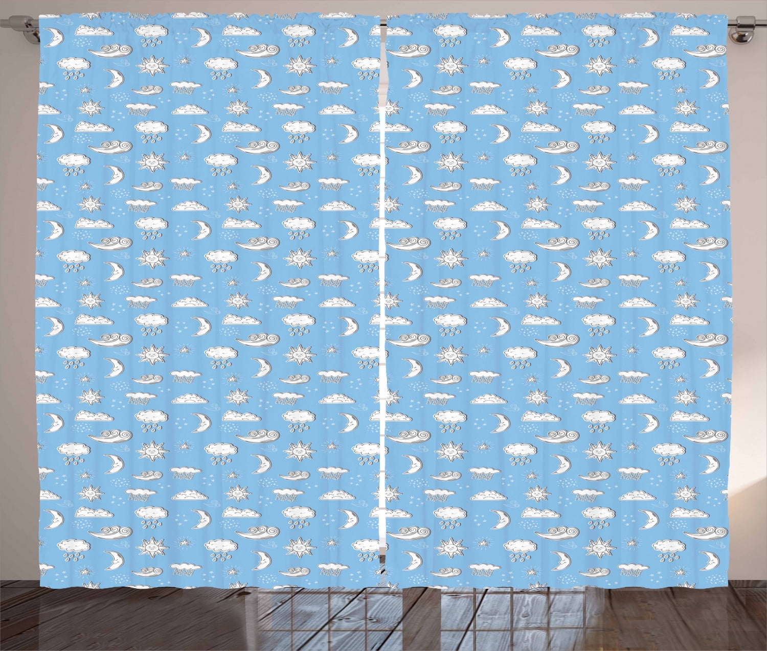Ambesonne Rain Curtains 2 Panel Set, Cartoon Weather, 108" x 63", Pale ...