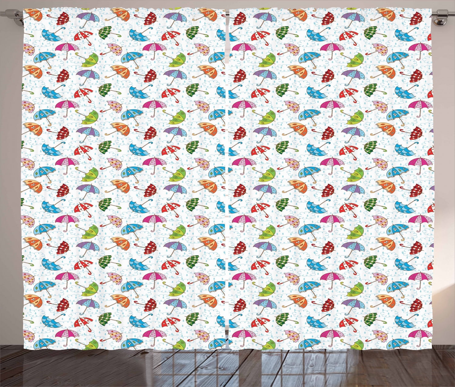 Ambesonne Rain Curtains 2 Panel Set, Colorful Doodle Umbrellas, 108" x ...