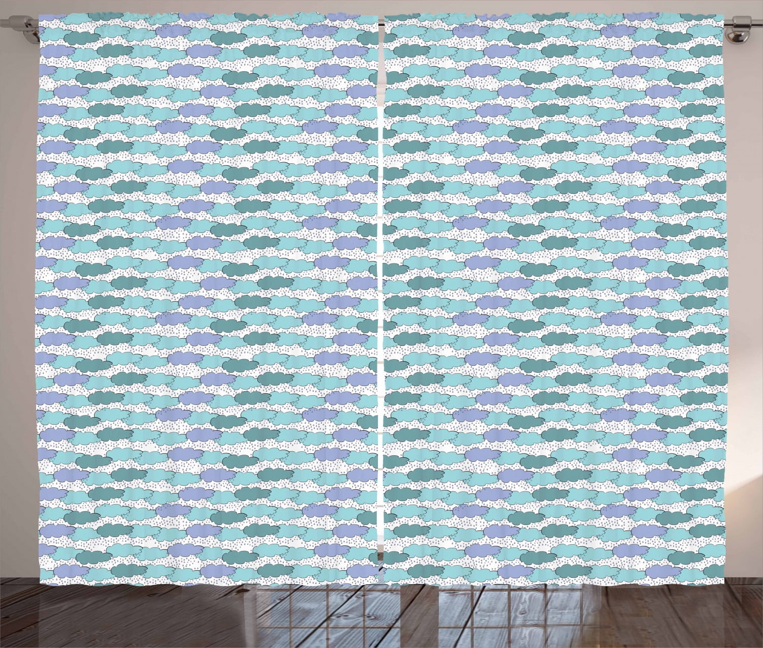 Rain Curtains 2 Panels Set, Continuous Pattern of Rain Clouds in the ...