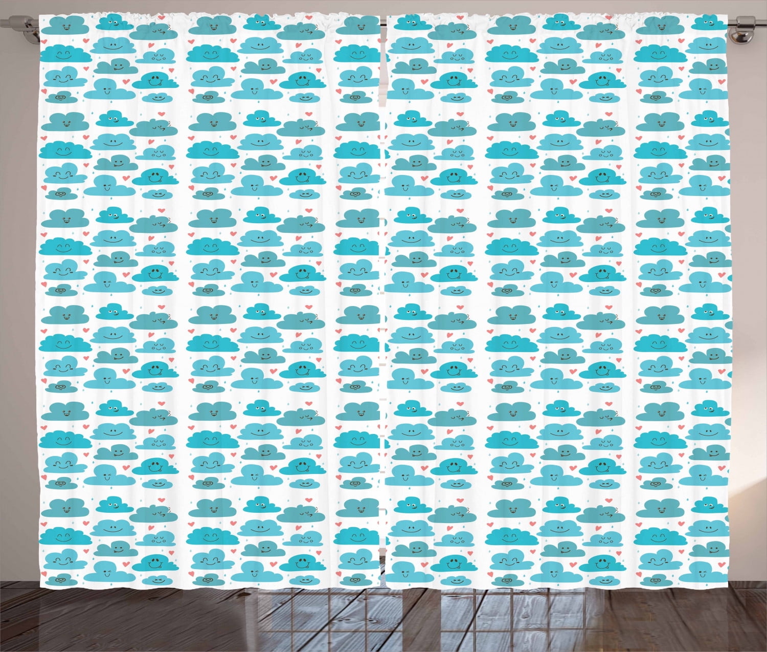 Rain Curtains 2 Panels Set, Doodle Cloud Figures Representing Different ...