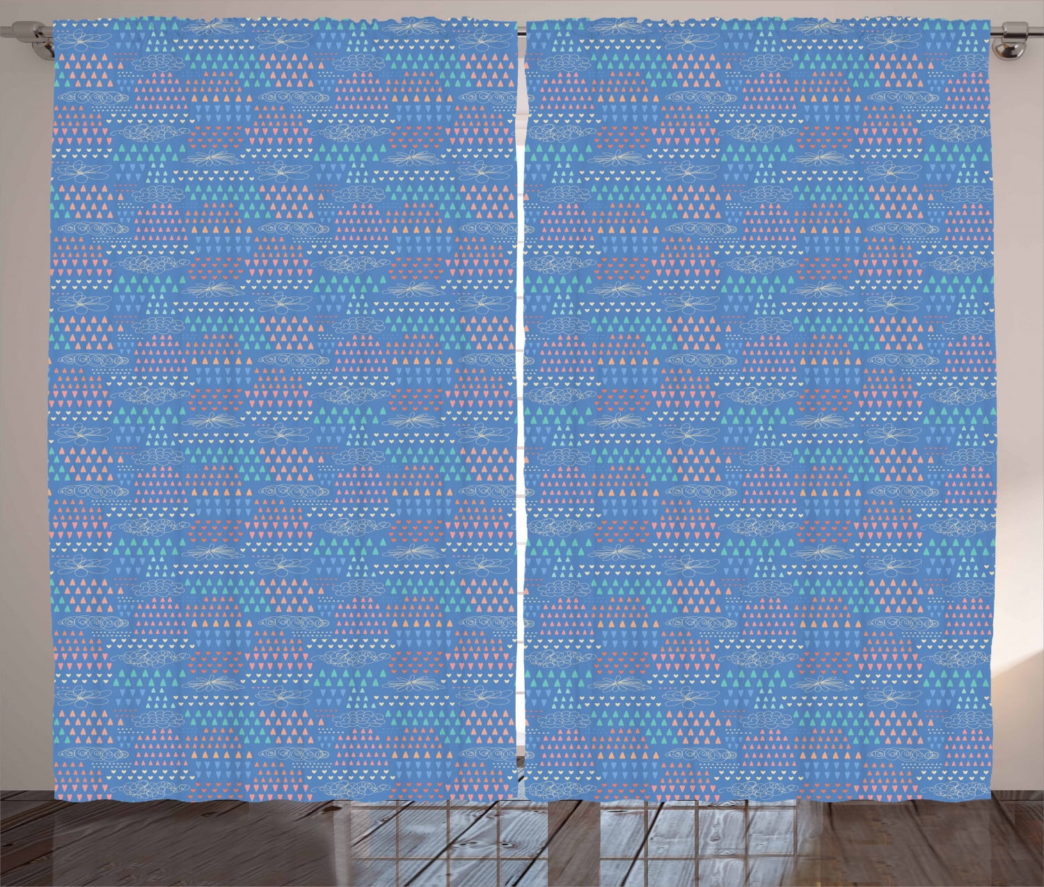 Rain Curtains 2 Panels Set, Hand Drawn Scribbled Linear Clouds and ...