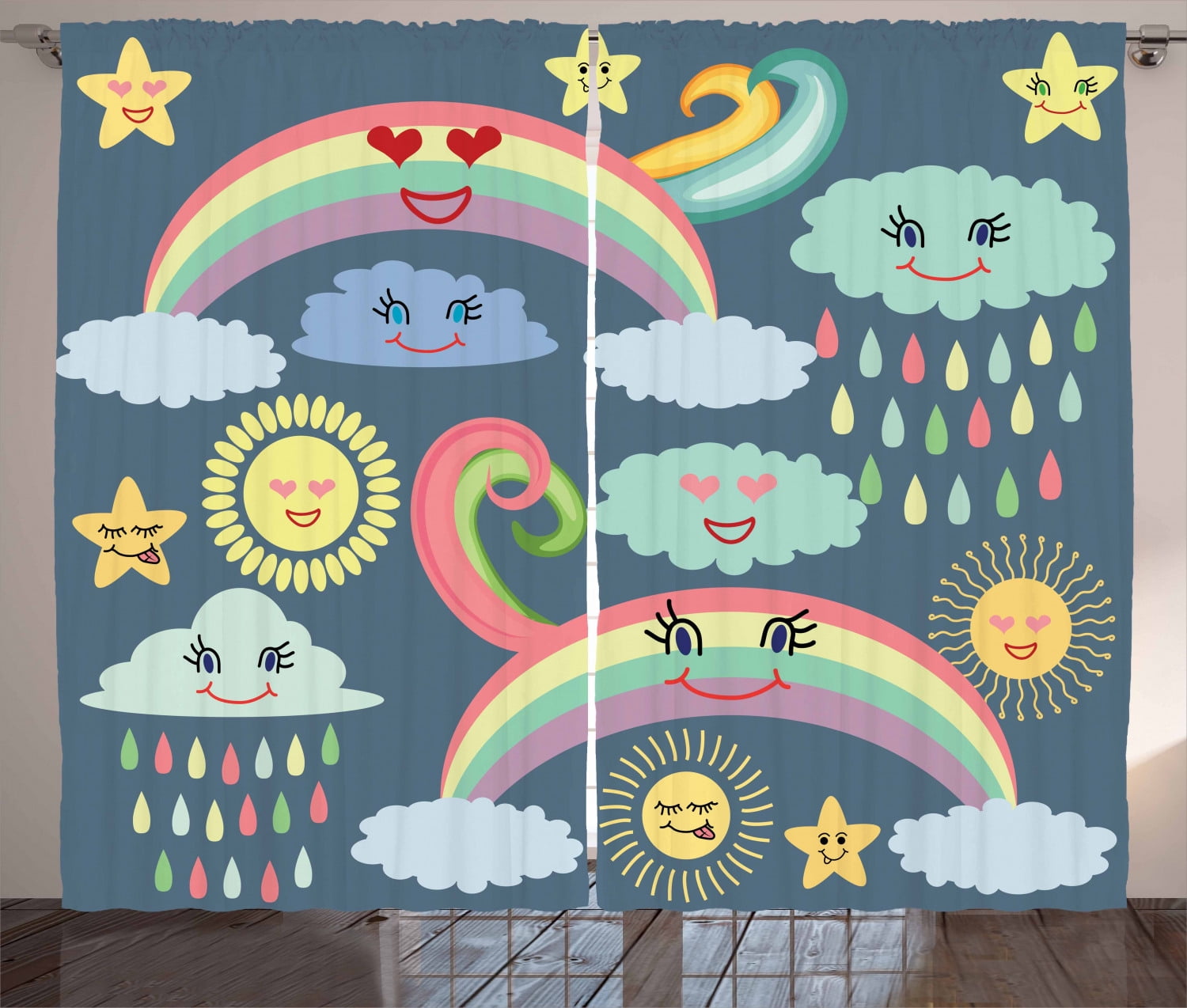 Ambesonne Rain Curtains 2 Panel Set, Weather Rainbow, 108" x 108 ...