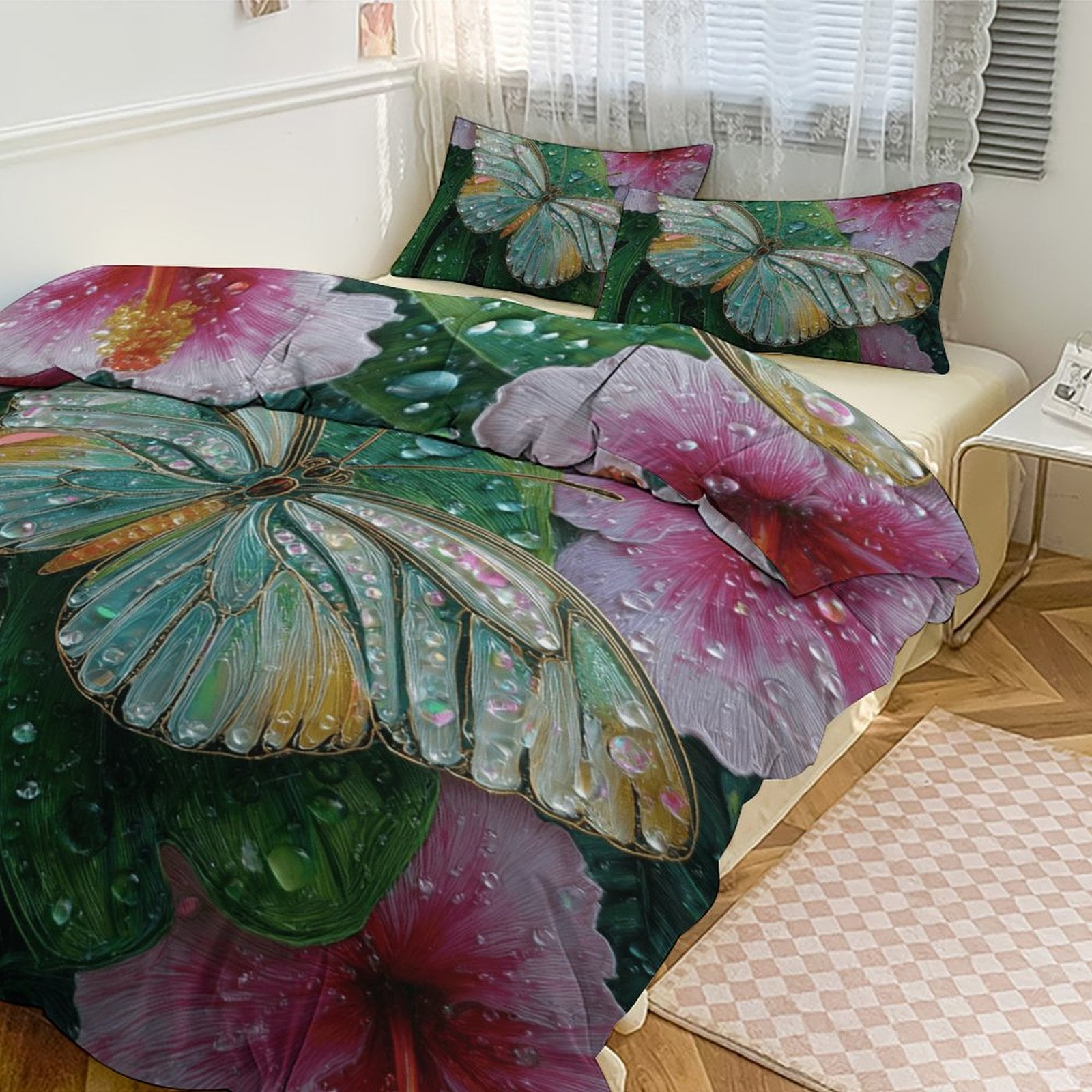Rain Drenched Butterfly Hibiscus Flowers Art Bedding Sets Twin Duvet ...