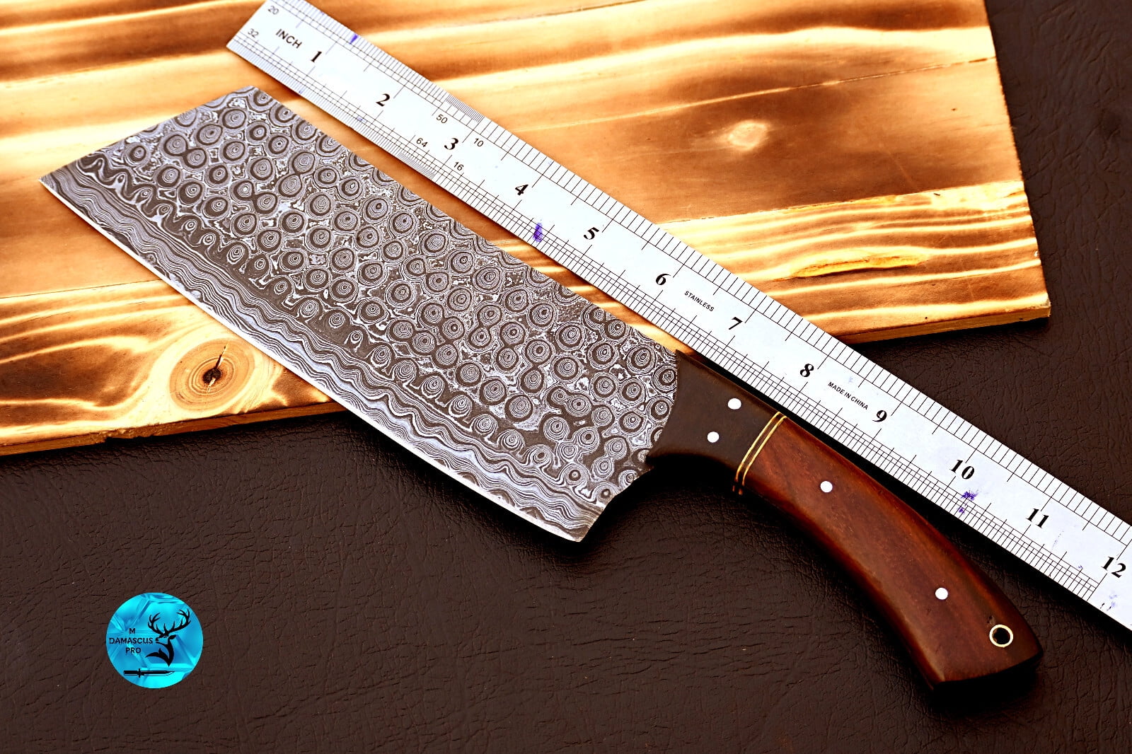 Rain Drop Pattern DAMASCUS STEEL CLEAVER MEAT CHOPPER BUTCHER CHEF ...