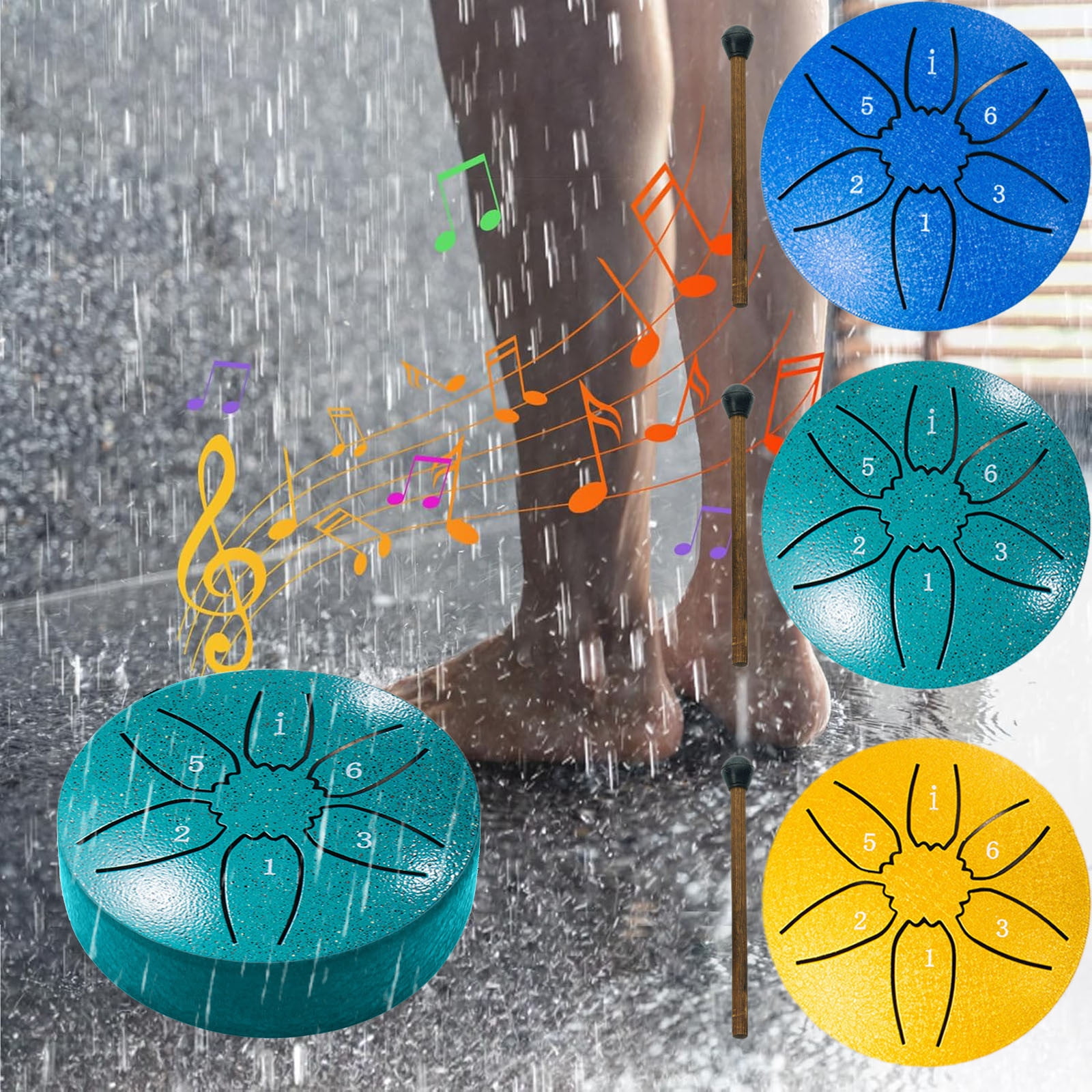 Rain Drum for Outside Garden, Upgrade Steel Tongue Drum Rain Chime ...