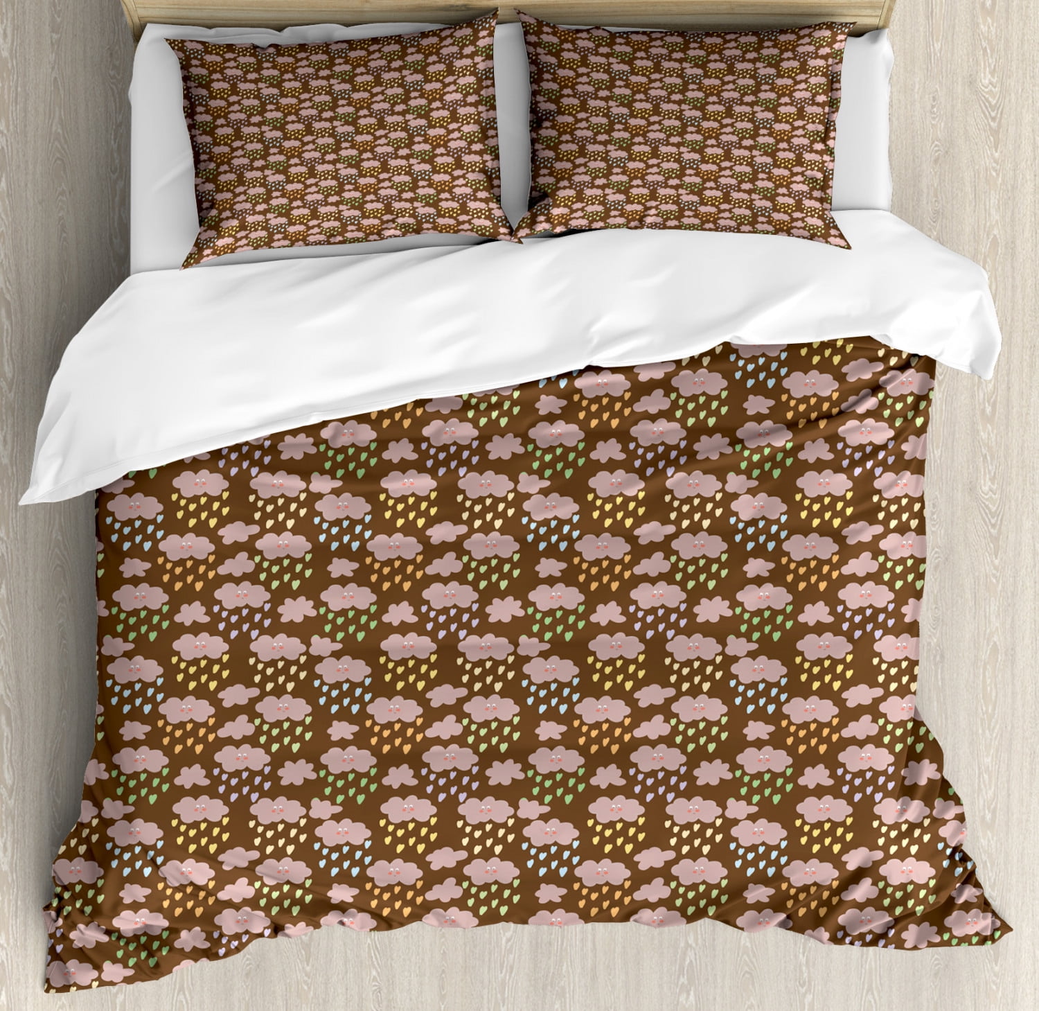 Rain Duvet Cover Set King Size, Happy Faced Fluffy Cumulus Clouds ...