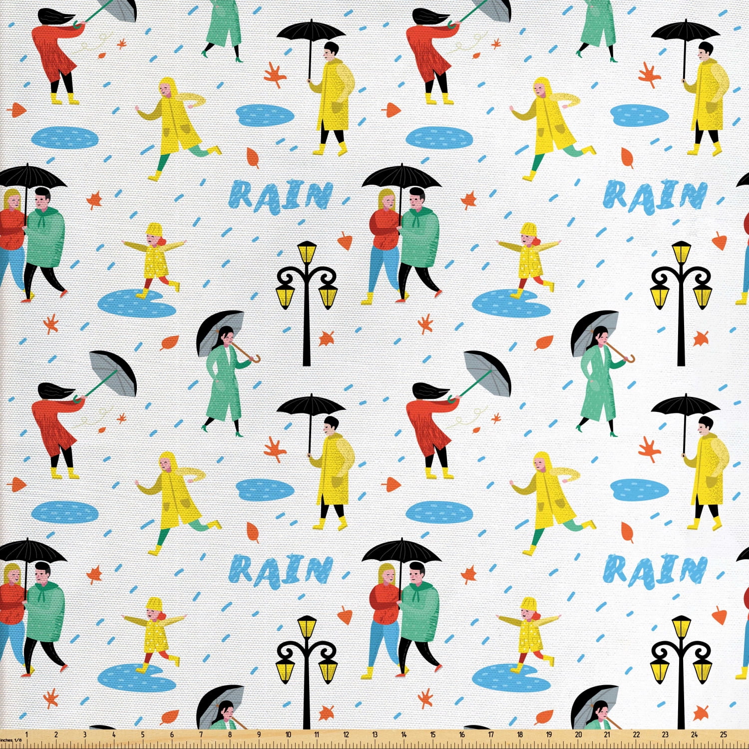 Ambesonne Rain Fabric by the Yard Upholstery, Couple Under Umbrella ...