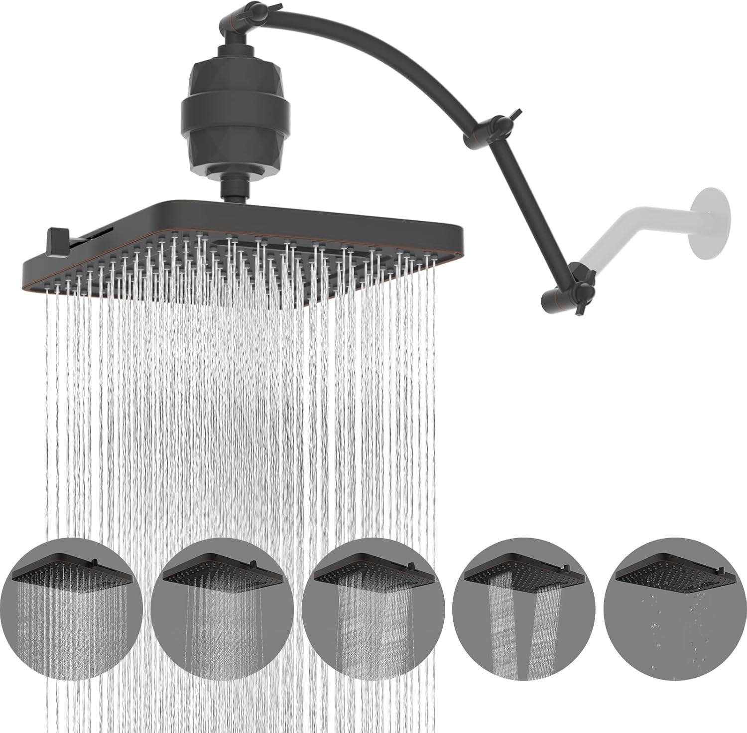 Rain Filtered Shower Head, 13'' High Pressure Rainfall 5 Modes ...