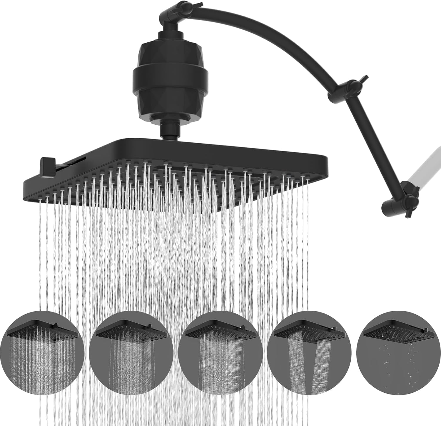 Rain Filtered Shower Head, 13'' High Pressure Rainfall 5 Modes ...
