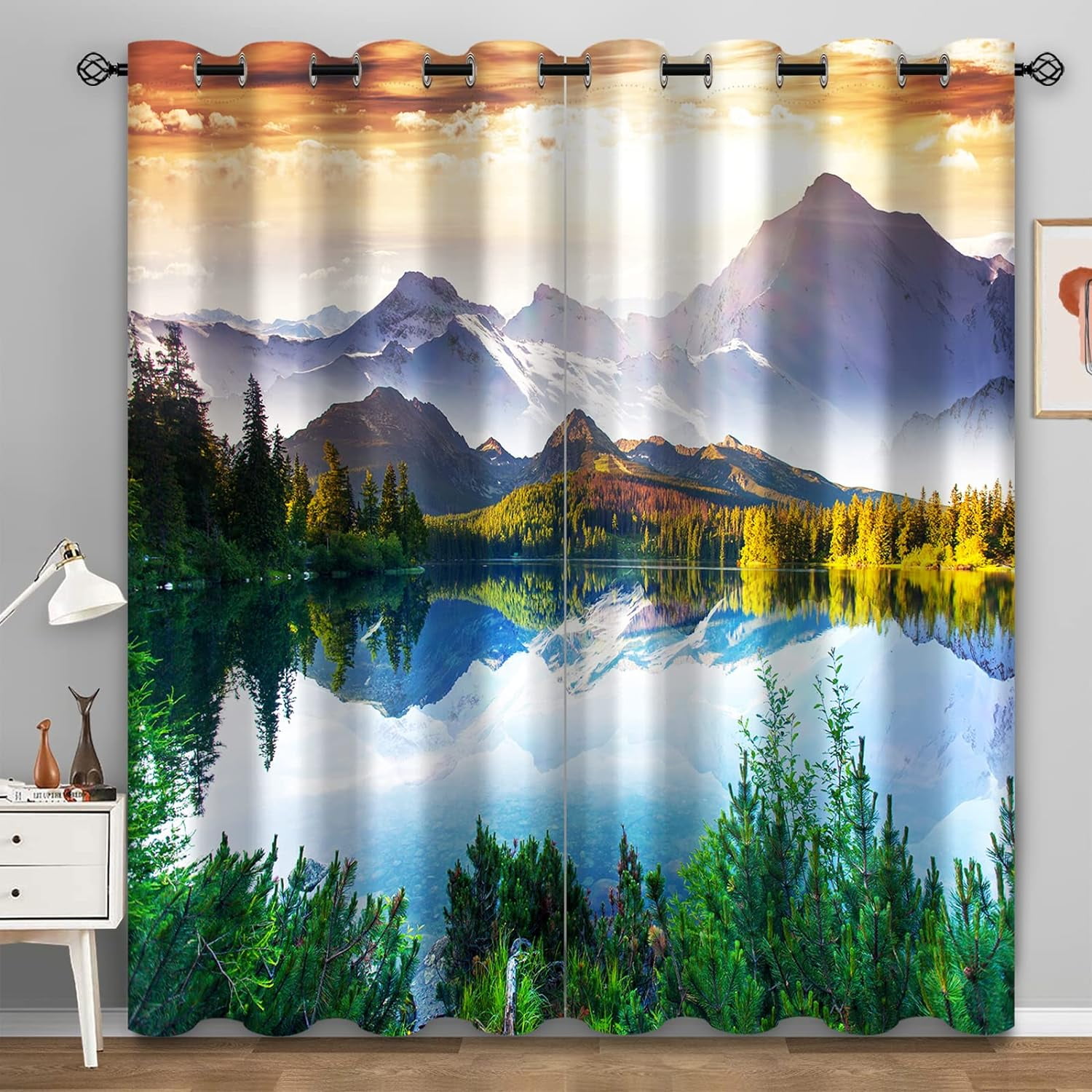 Rain Forest Waterfall Semi-Blackout Curtain Mountain Waterfall Flow ...