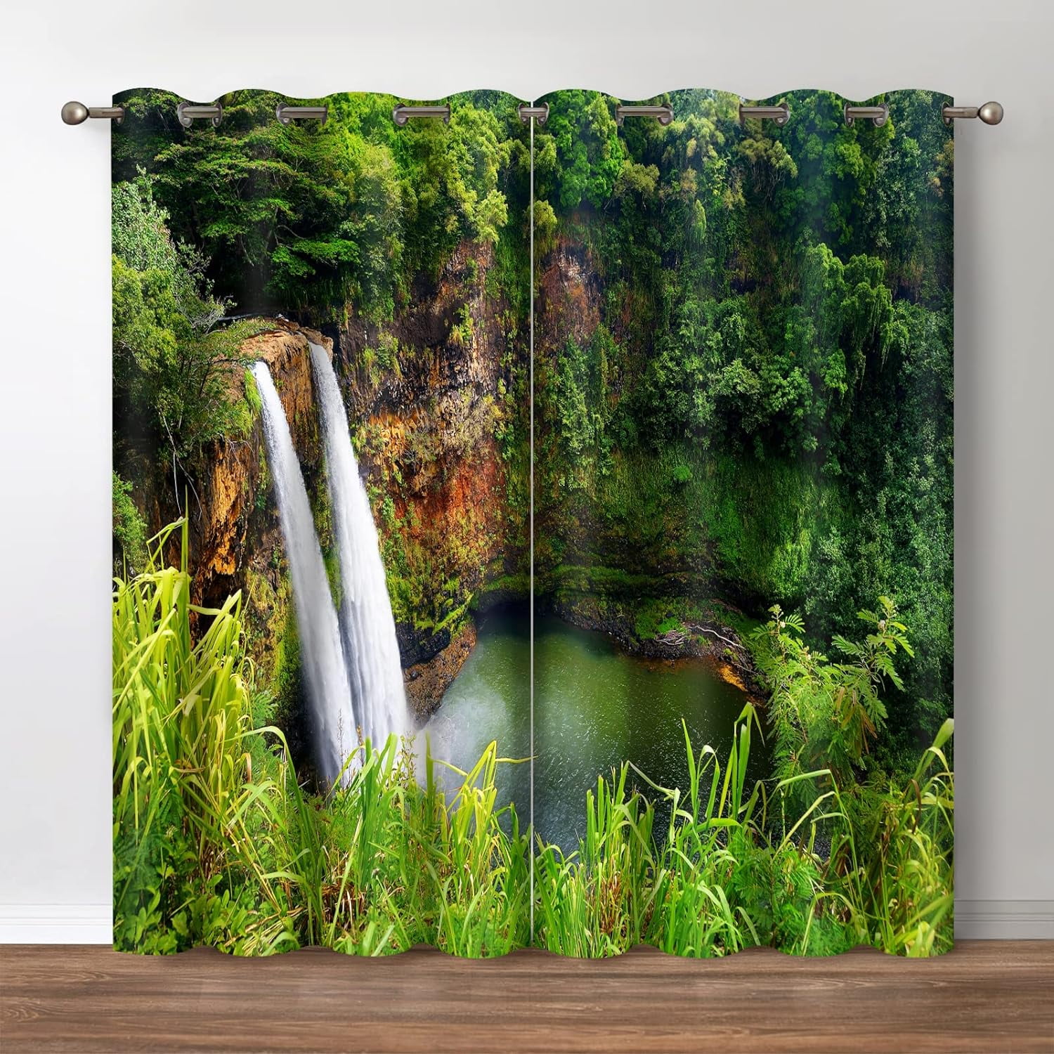 Rain Forest Waterfall Semi-Blackout Curtain Mountain Waterfall Flow ...