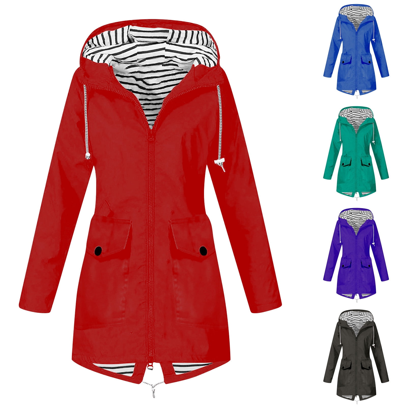 Rain Jacket Women Lightweight Waterproof Solid Color Plus Size Raincoat ...