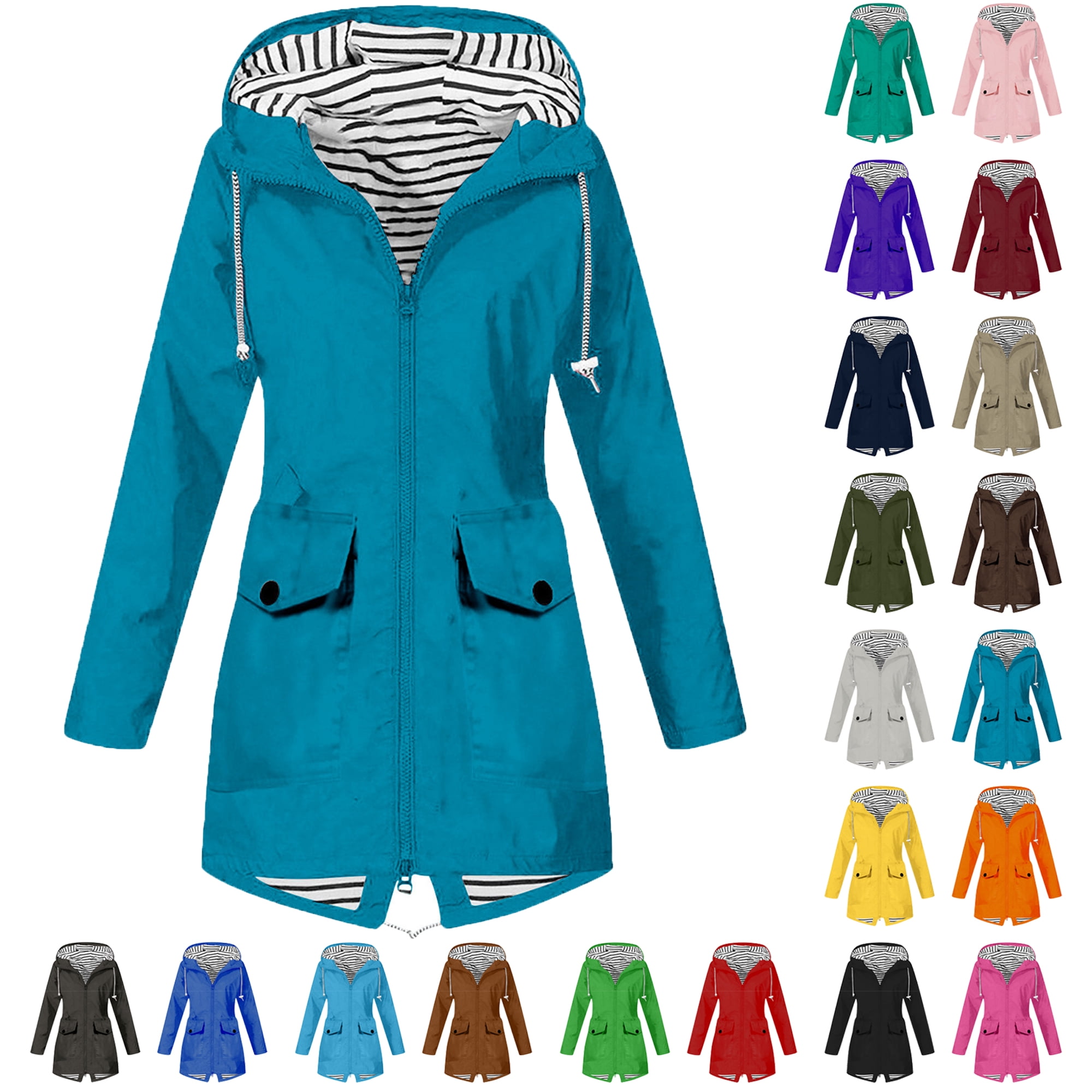 Rain Jacket Women Lightweight Waterproof Solid Color Plus Size Raincoat ...