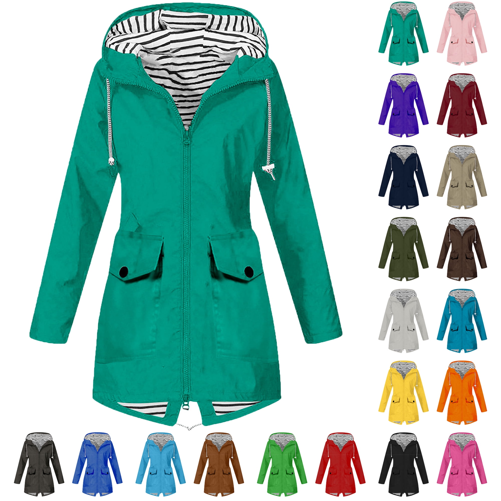 Rain Jacket Women Lightweight Waterproof Solid Color Plus Size Raincoat ...