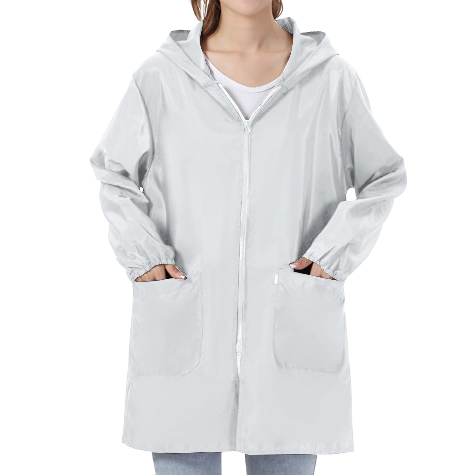 Rain Jacket Women, Yigetop A Zipper Pocket Coat for Women in A Short ...