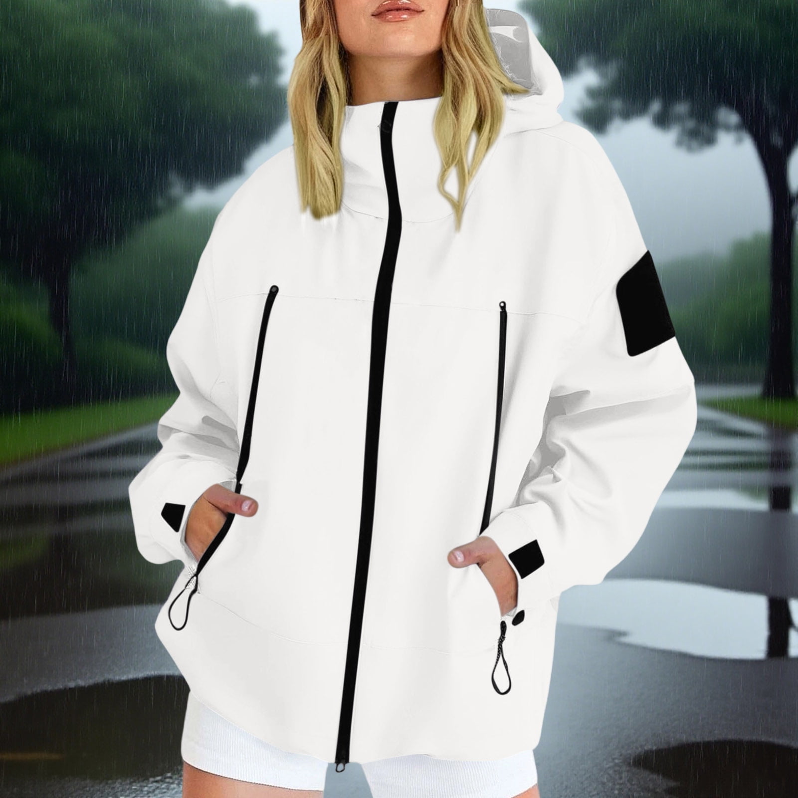 Rain Jacket for Women Loose Fit Waterproof Lightweight Rain Coat Hiking ...