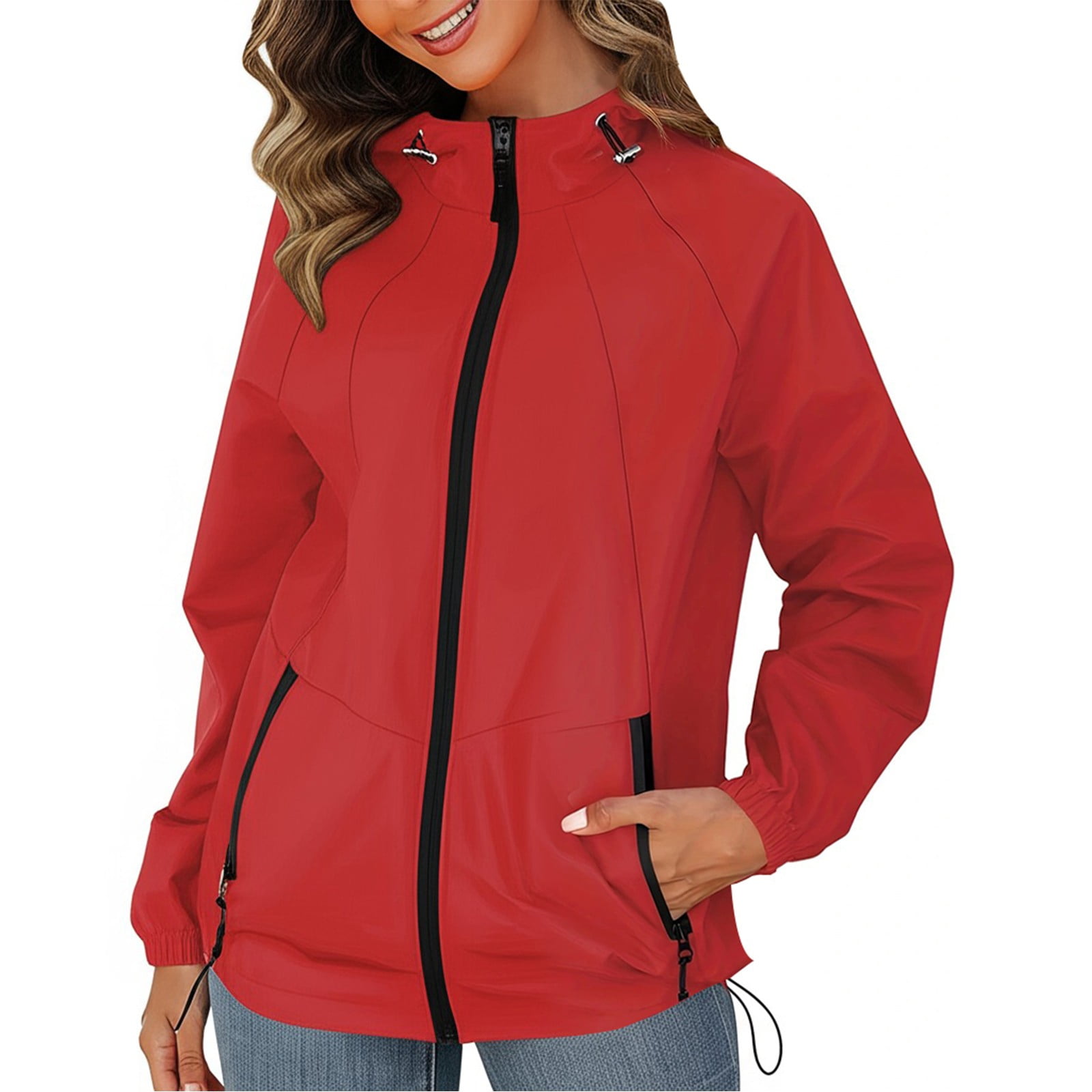 Rain Jacket for Women Waterproof Lightweight Zip Front Windbreaker ...