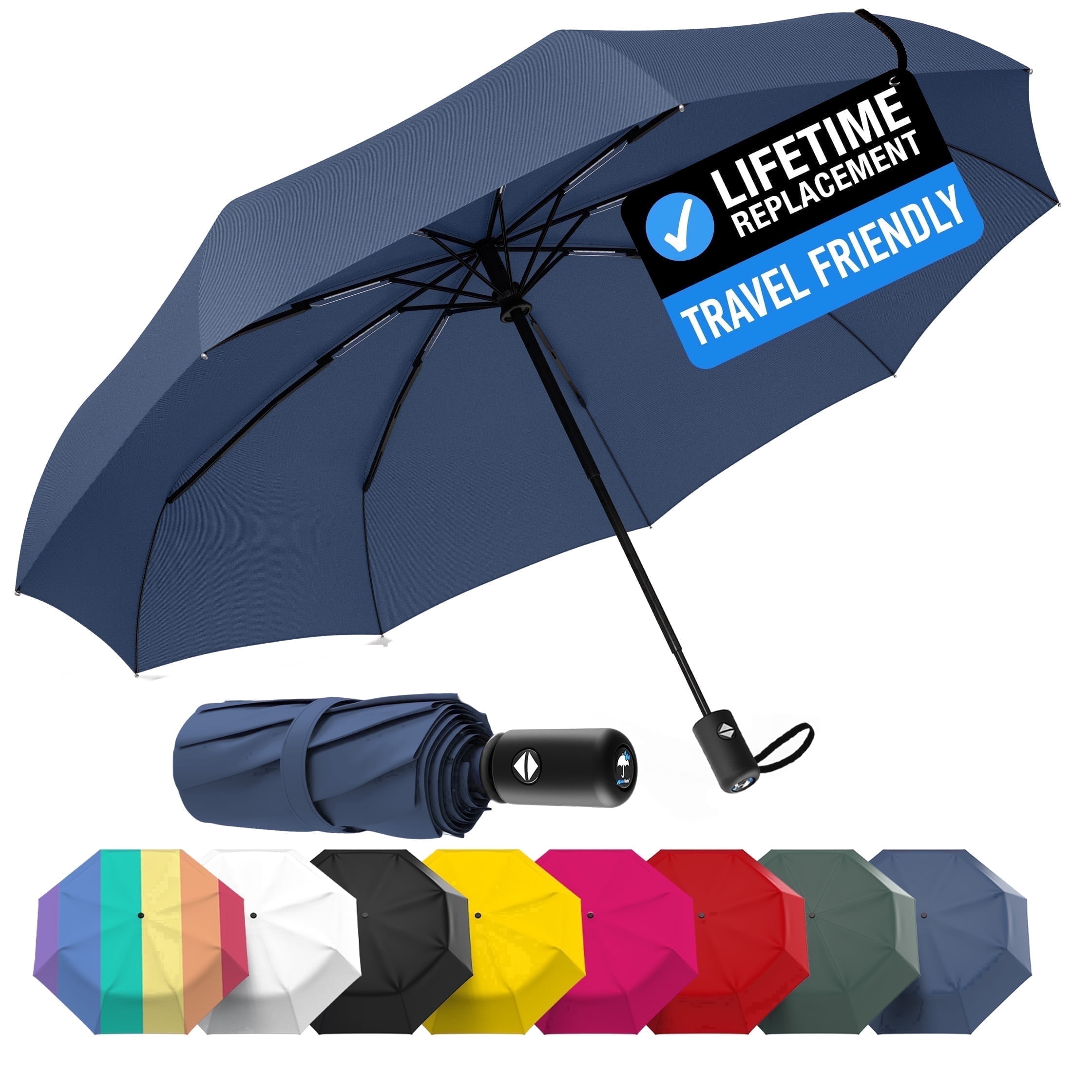 Rain-Mate Compact Travel Umbrella, Windproof 8-Rib, Auto Open & Close ...