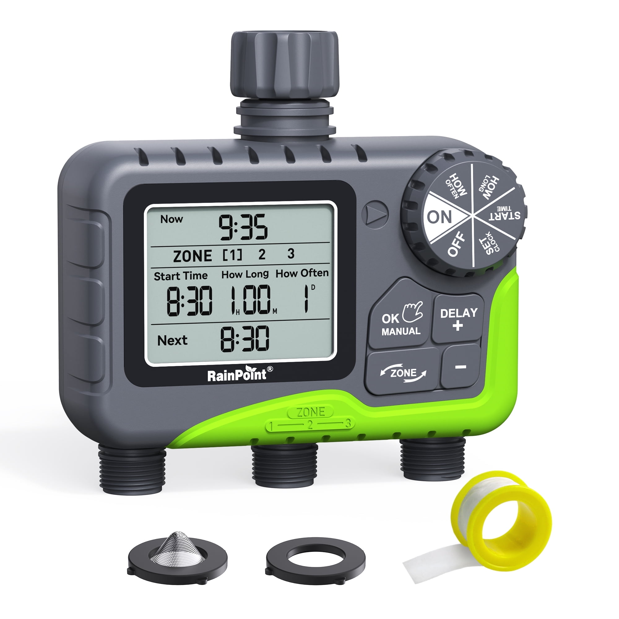 Rain Point Sprinkler Timer 3 Zone, Programmable Water Timer for Garden ...