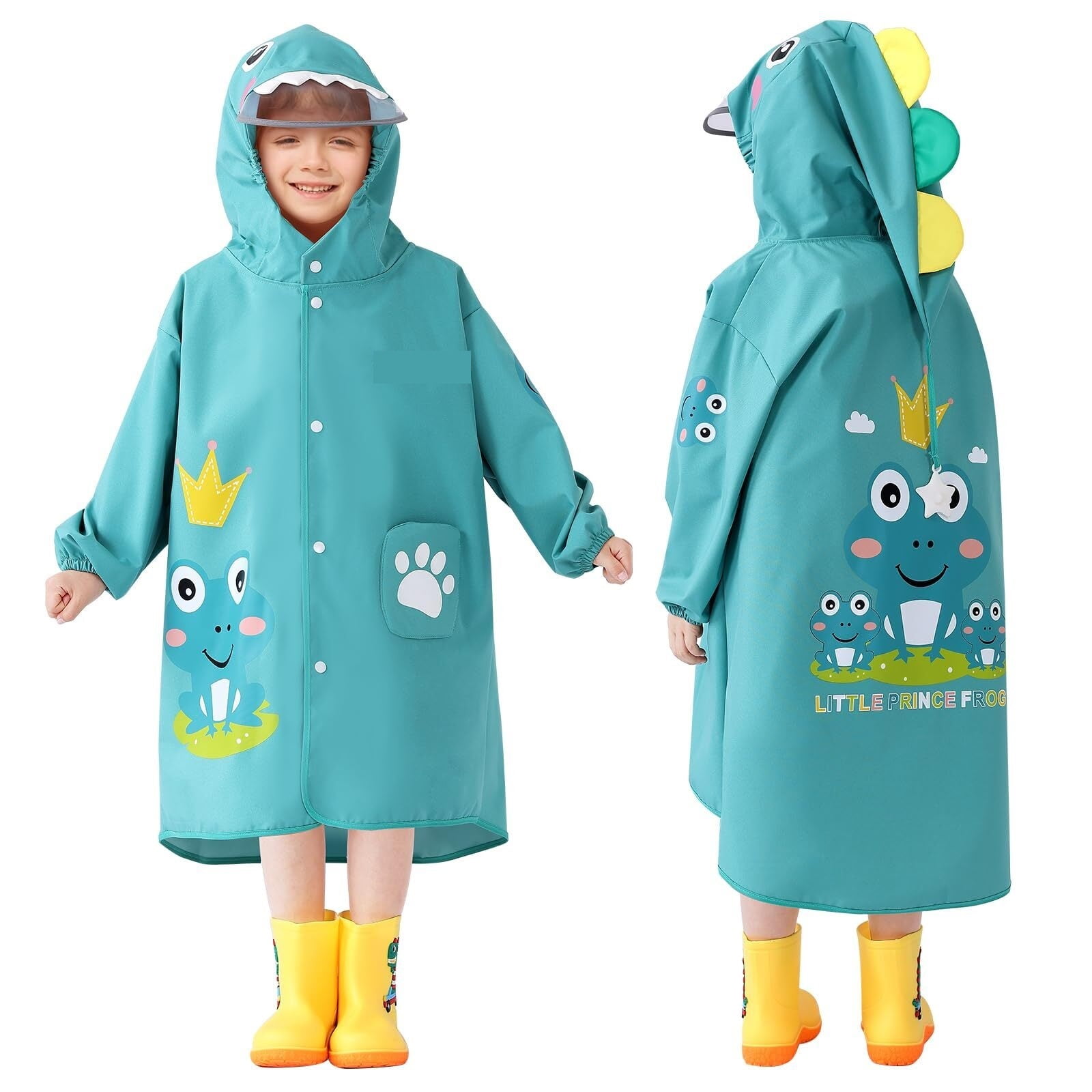 Rain Poncho,Kids, Waterproof Rain Coat with Hood, Lightweight Portable Toddler Rain Jacket for ...