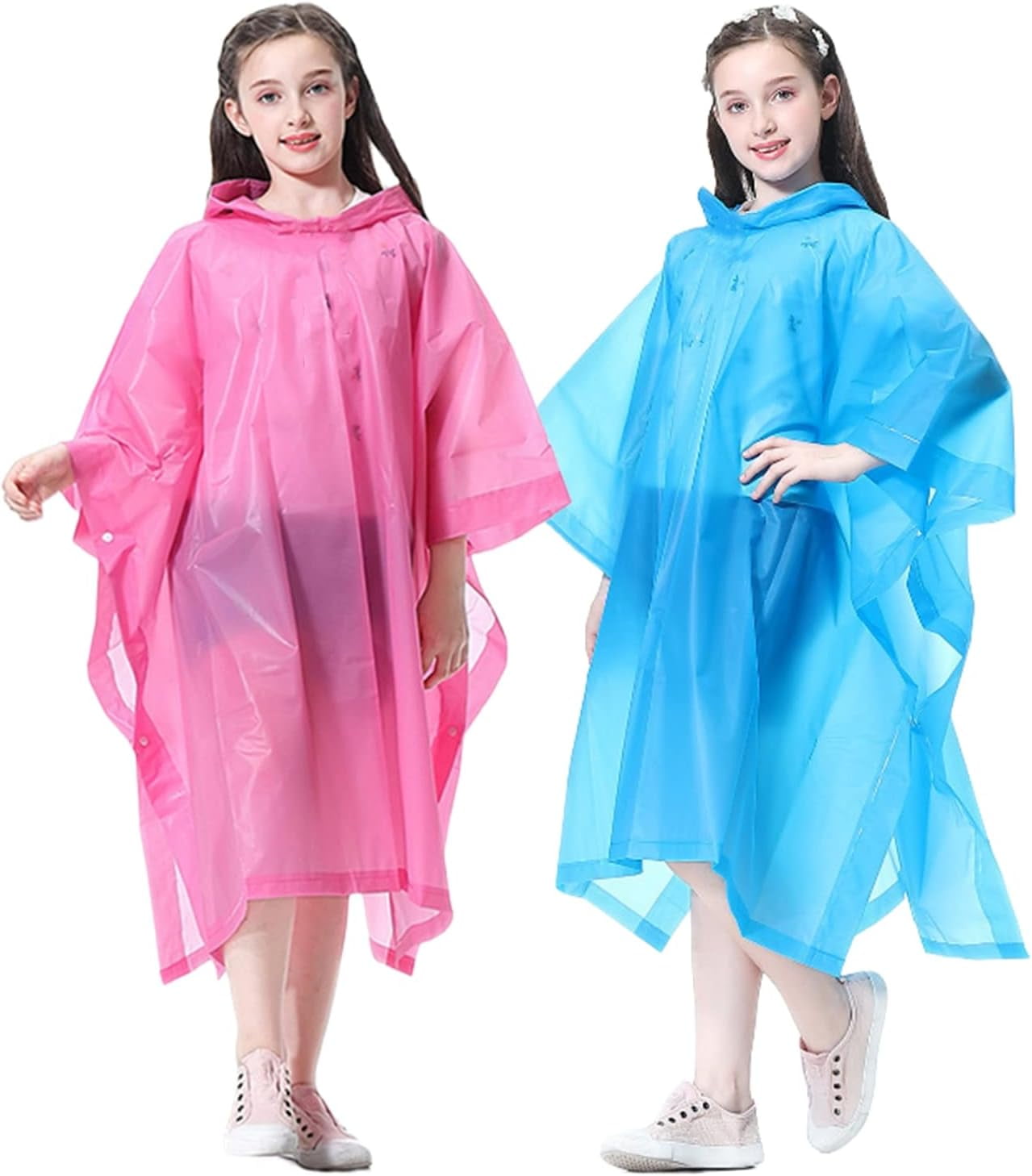 Rain Poncho Raincoats for Kids Reusable - 2 Pack EVA Waterproof Rain Coat with Hood Rain Jacket ...