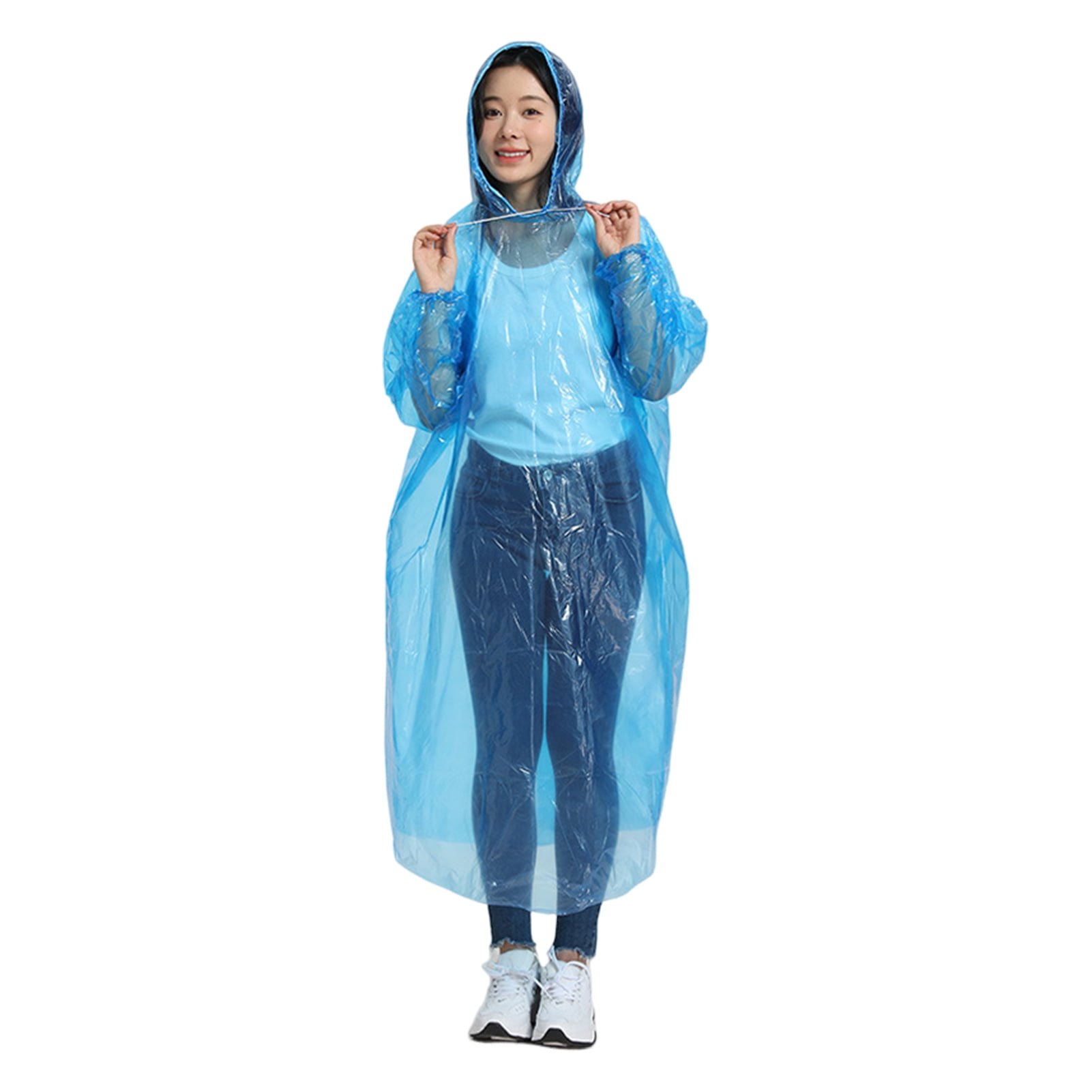 Rain Ponchos Disposable Emergency Rain Coat Drawstring Hood One-piece ...