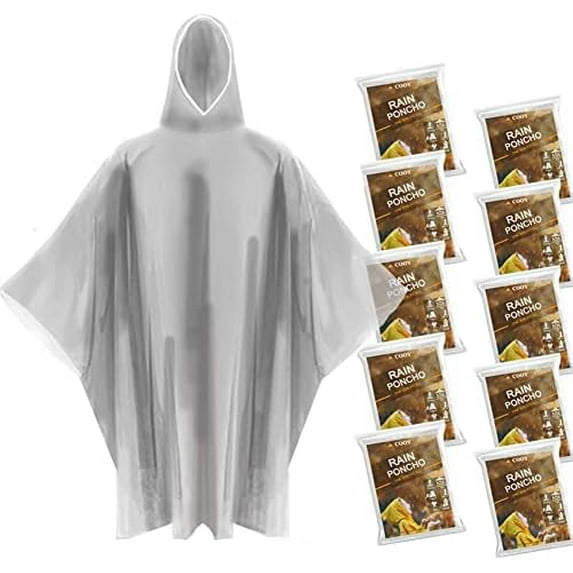 Rain Ponchos for Adults, （10 Pack）with Hood Emergency Rain Ponchos ...