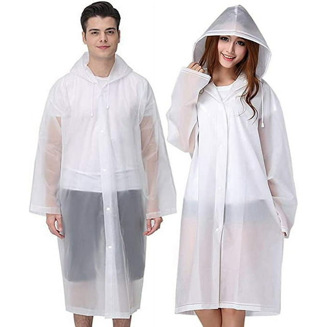 2 Pcs Eva Reusable Rain Ponchos For Adults Full Length Coat With Hood