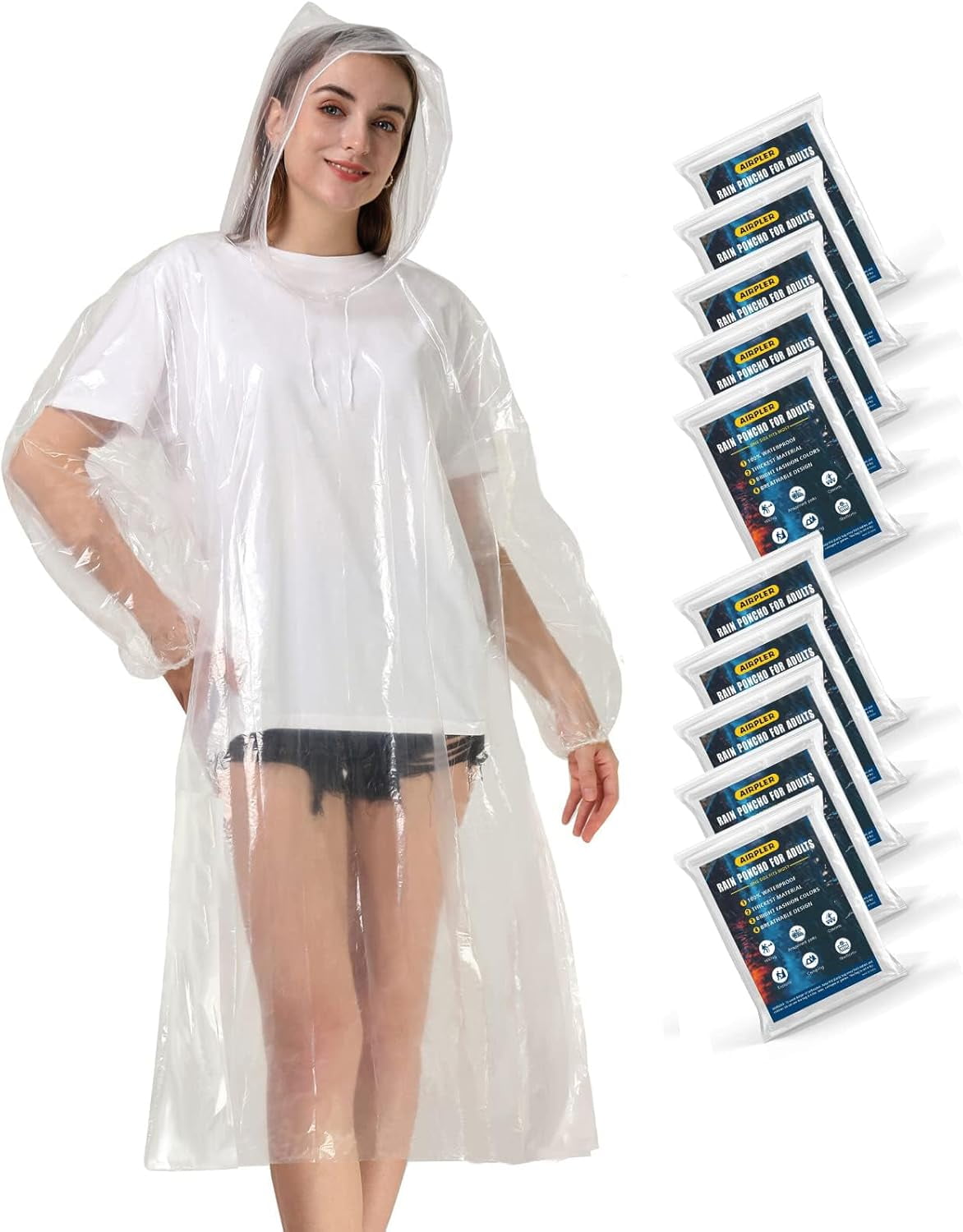 Rain Ponchos for Family Adults - Disposable Adult Rain Poncho with ...