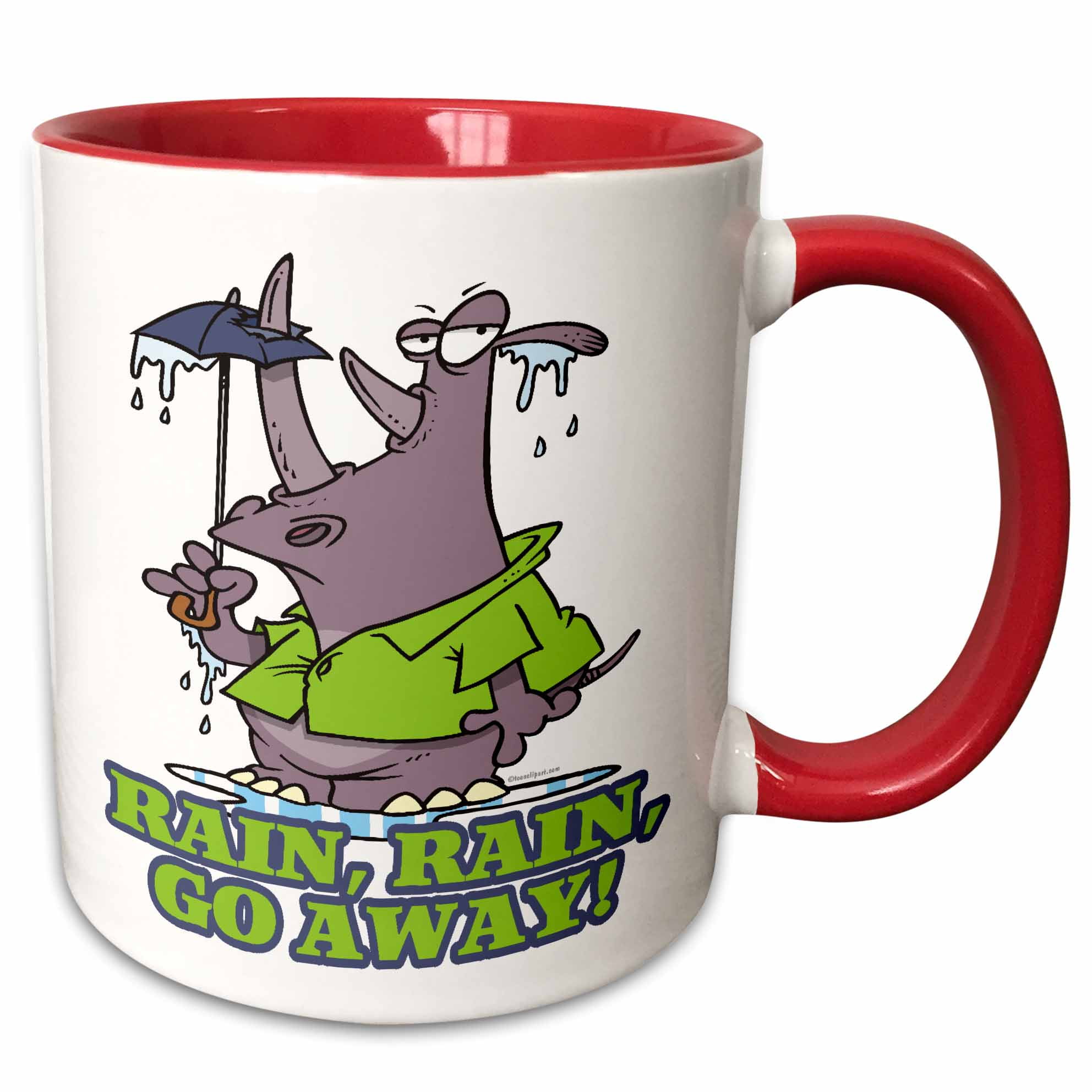 3drose, Rain Rain Go Away Funny Rhino, 11oz Two-tone Red Mug - Walmart.com