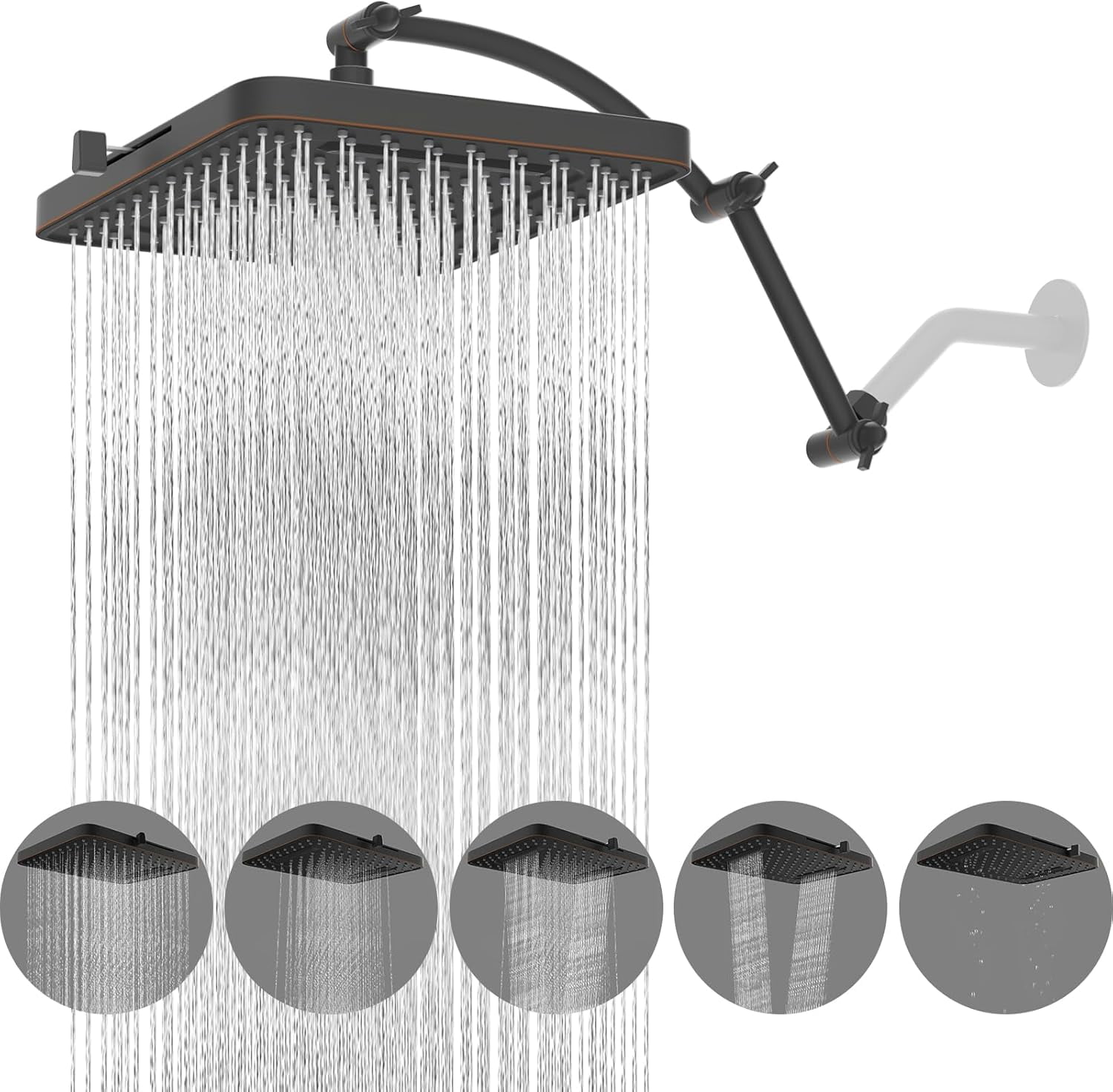 Rain Shower Head, 13'' High Pressure Rainfall 5 Spray Mode Showerhead ...