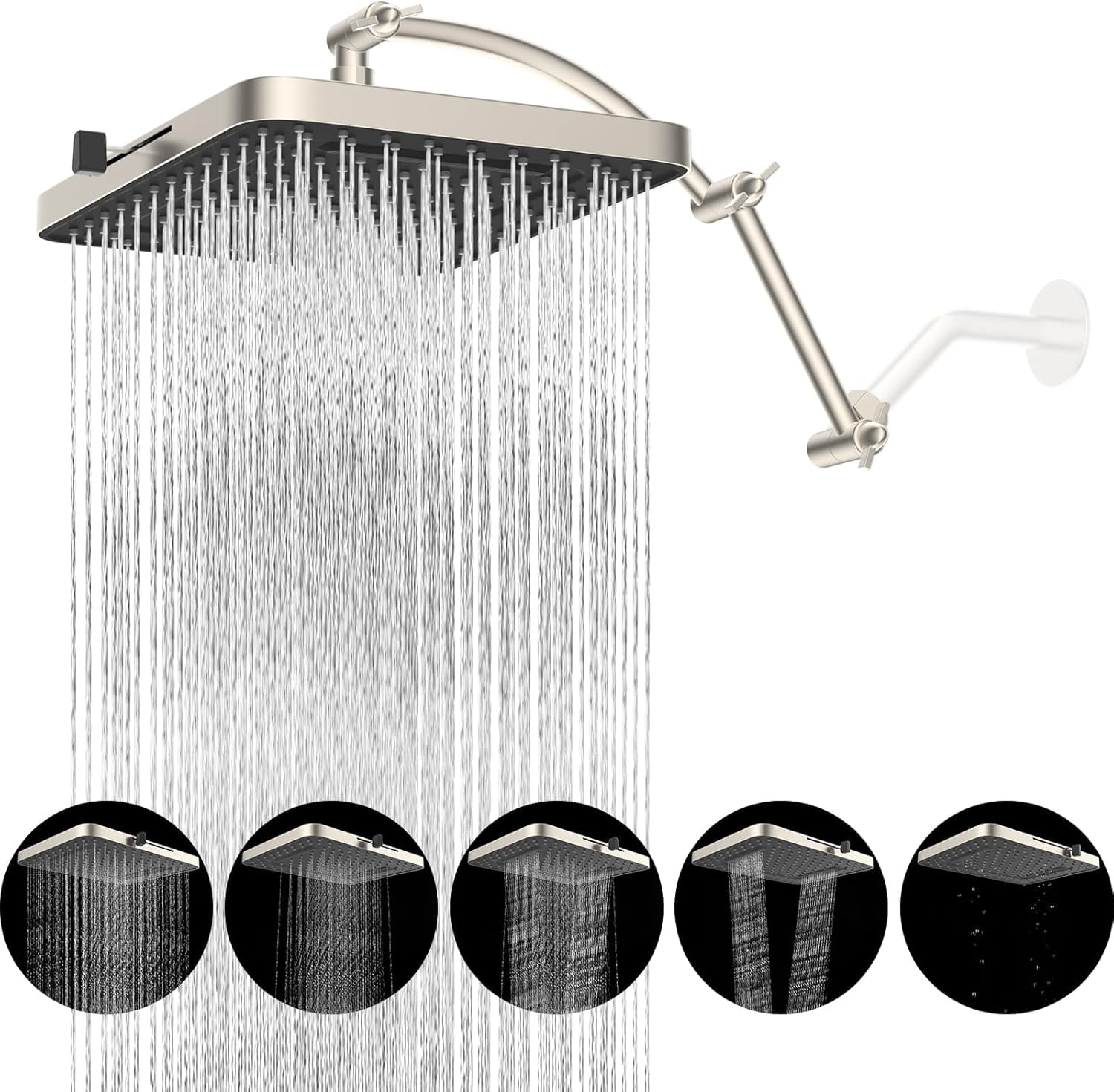 Rain Shower Head, 13'' High Pressure Rainfall 5 Spray Mode Showerhead ...
