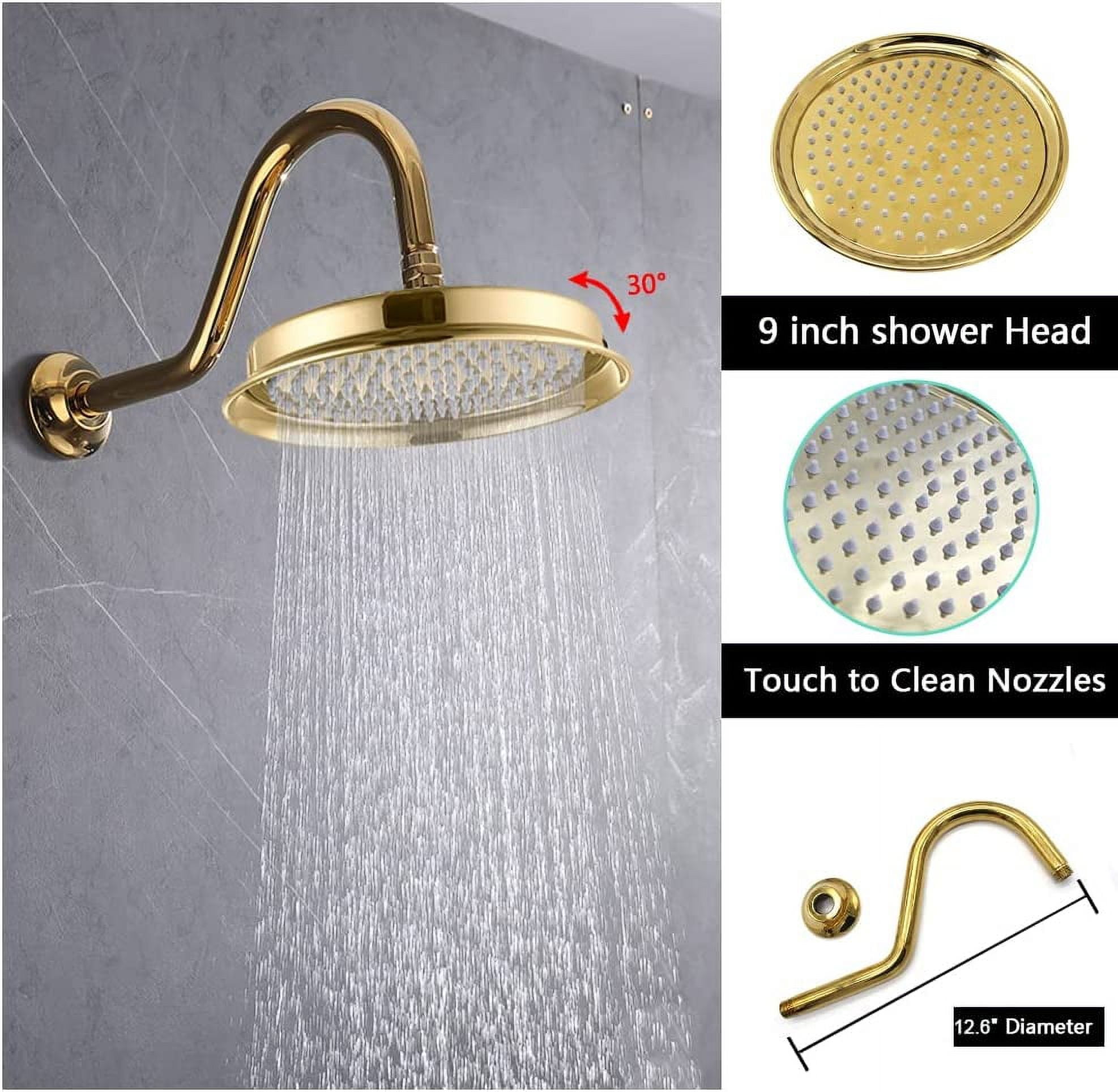 Rain Shower Head, 9" Vintage Shower Heads with Extension Curved Shower ...