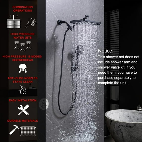 Rain Shower Head Combo, 14" High Pressure Rainfall and 9Spray Filtered ...