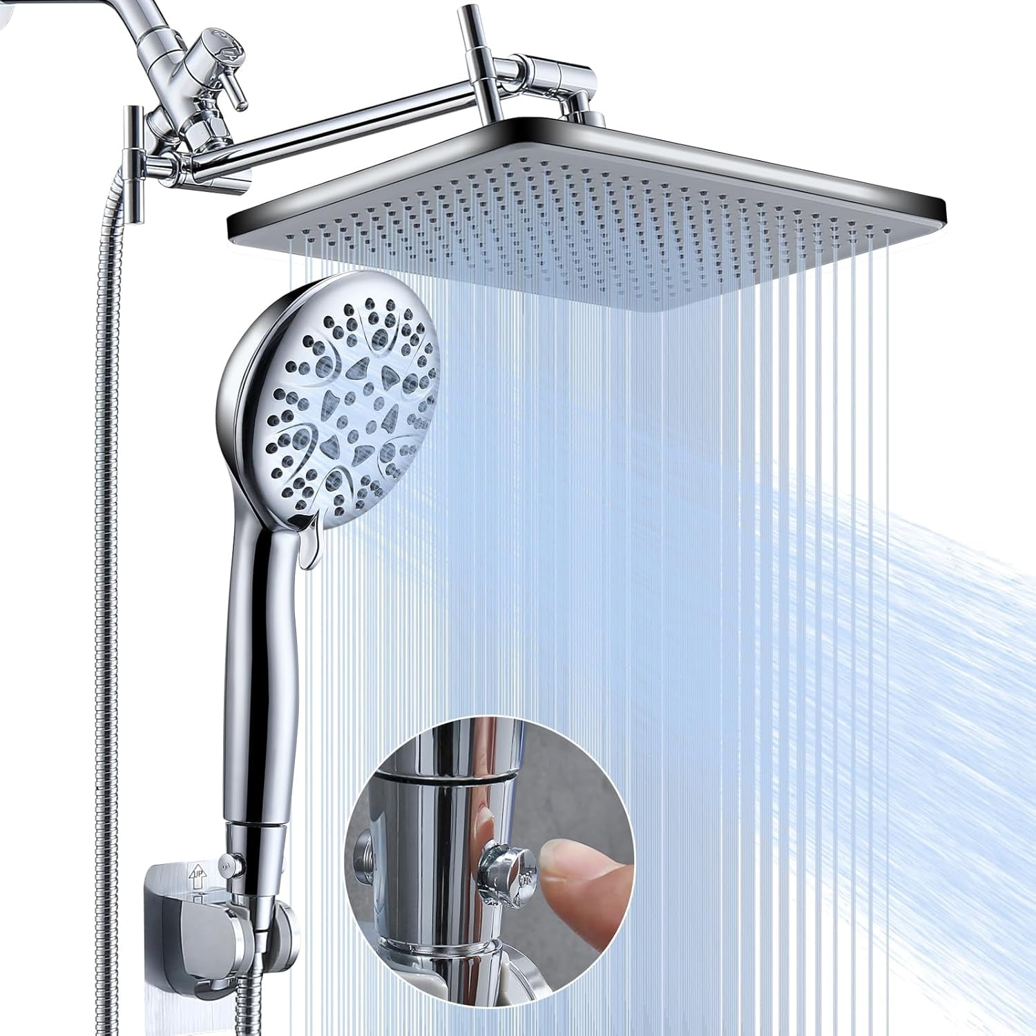 Rain Shower Head Combo-14''Rainfall ShowerHead,8 Modes Handheld with ON ...