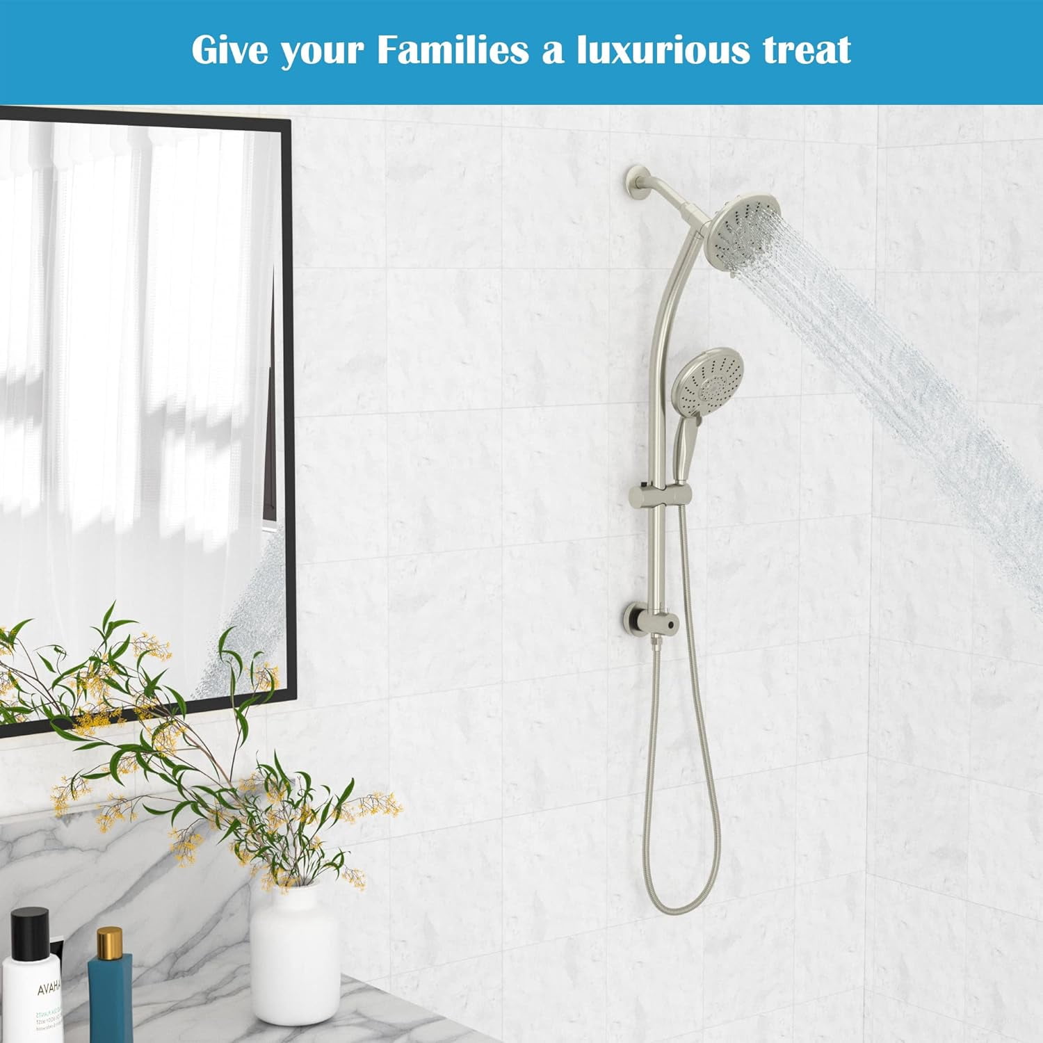 Rain Shower Head with Handheld Spray 5 Setting 3-Way Water Diverter ...