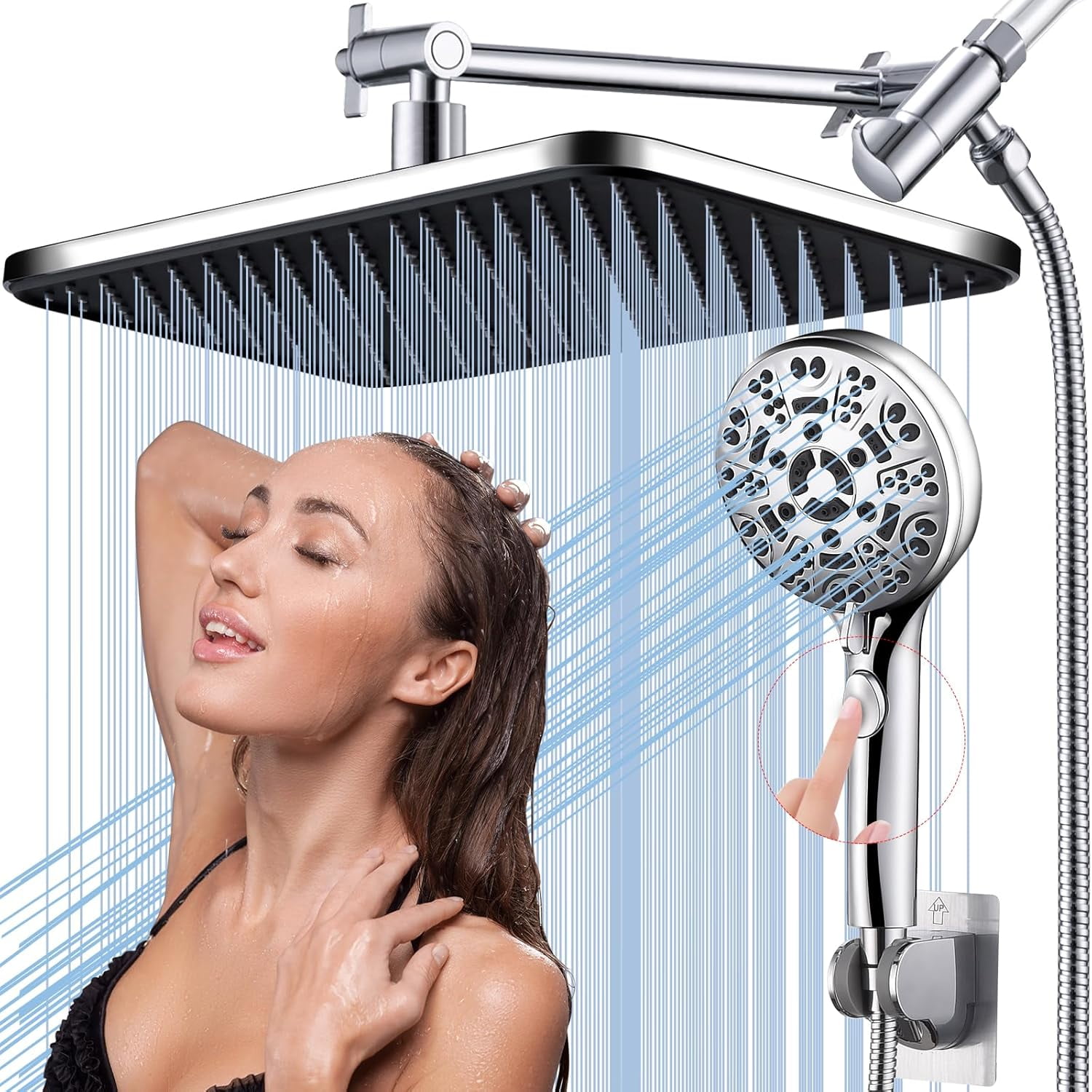 Rain Shower Head including Handheld-14inch Rainfall Showerhead,8Spray ...