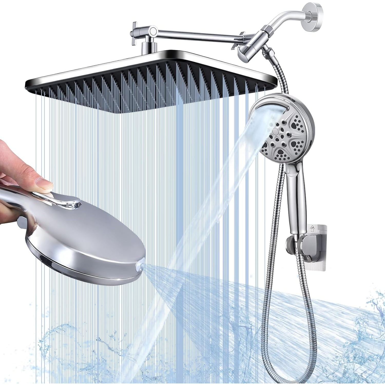 Rain Shower Heads Combo,14 inch Rainfall Showerhead,9Settings Hand held ...