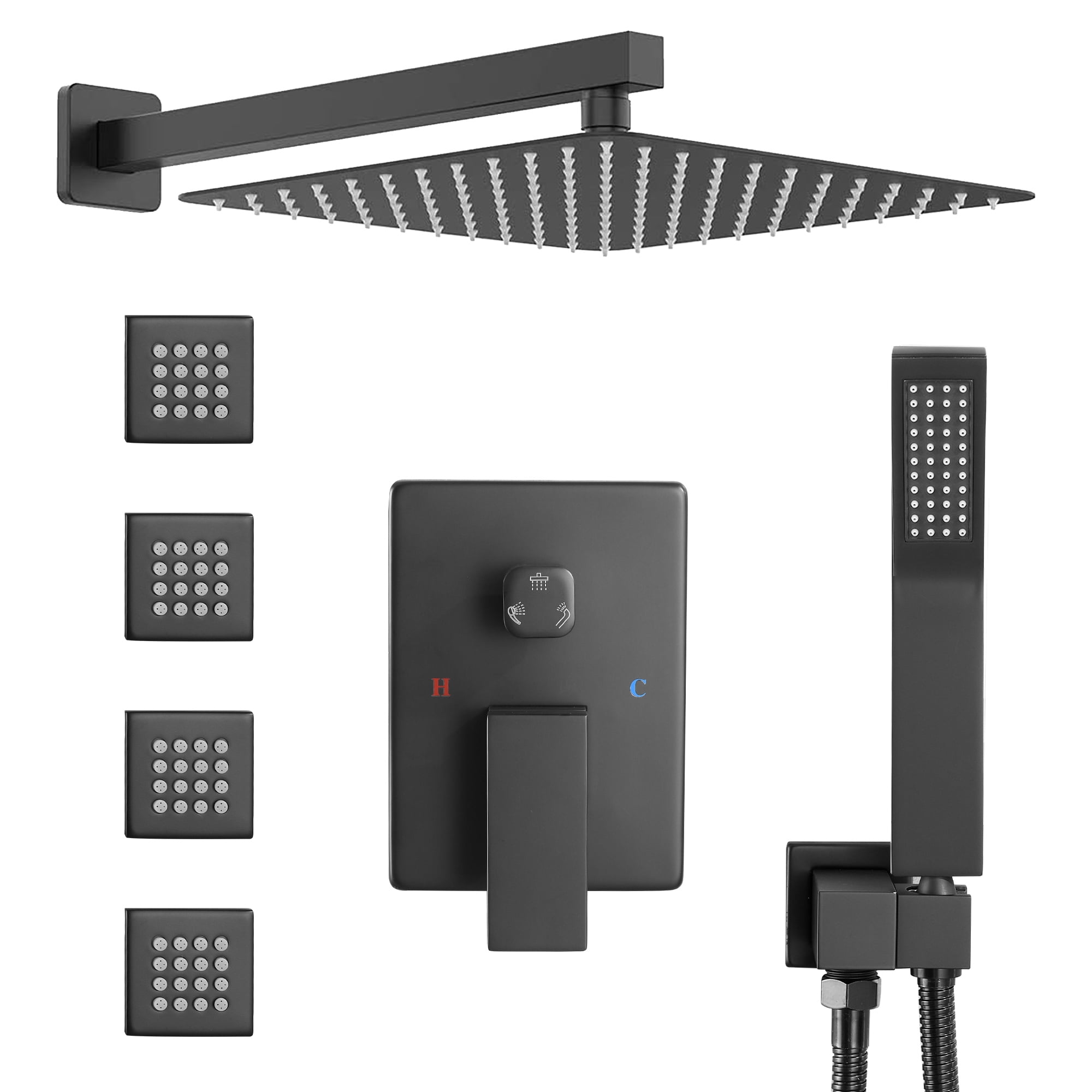 Rain Shower System with 4 Body Shower Spray Jets & Wall Mount 12 ...