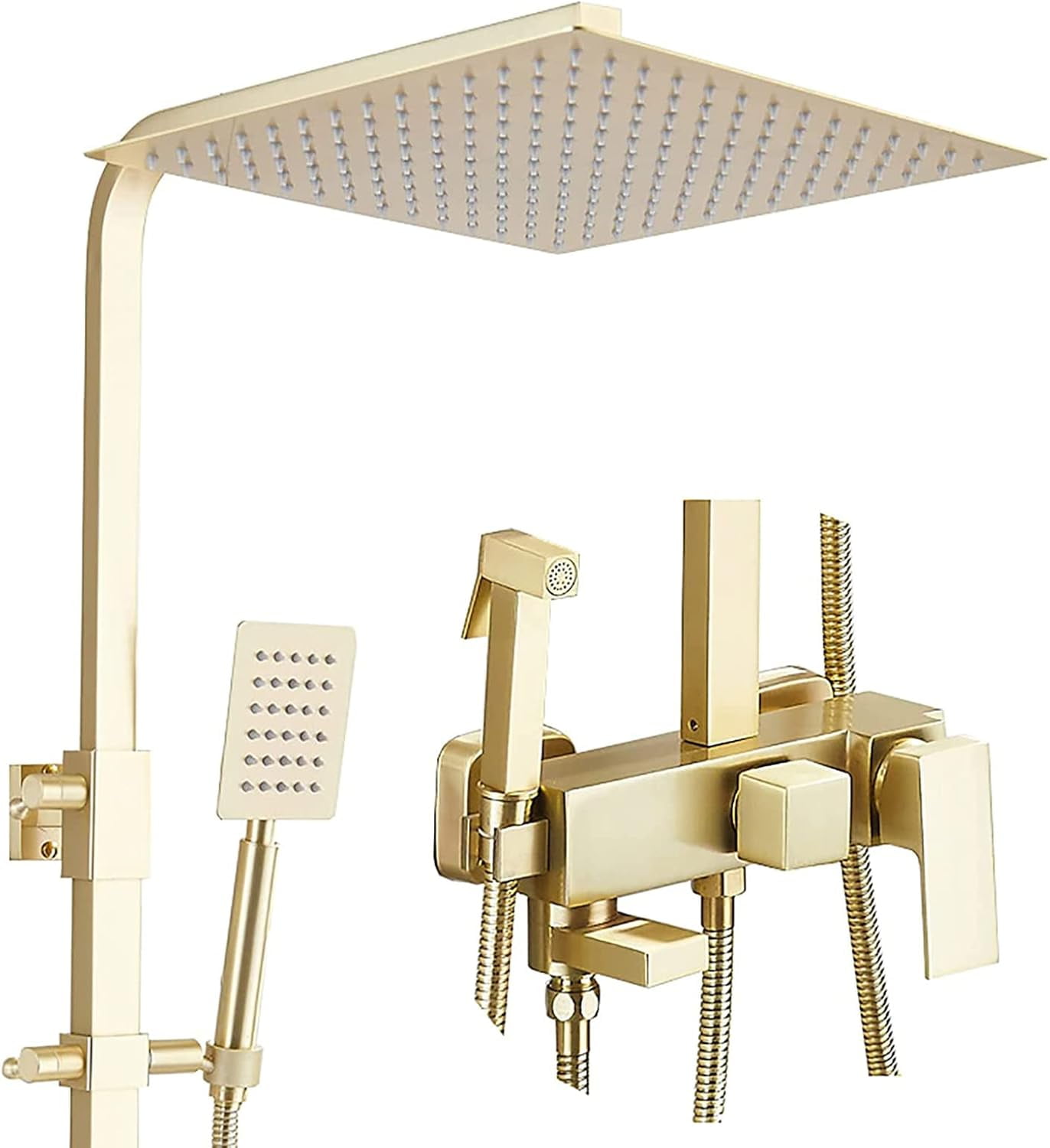 Rain Shower System Brushed Gold Shower Faucet Set Wall Mounted Shower ...
