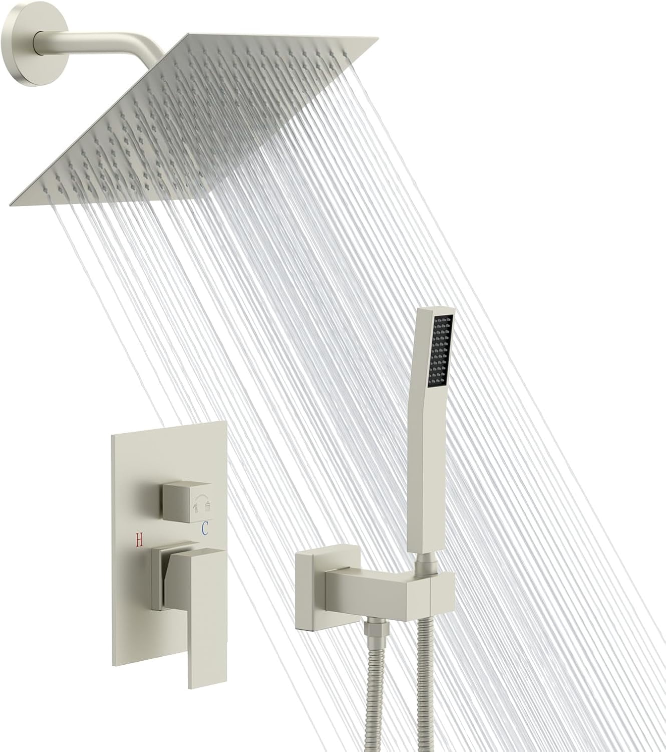 Rain Shower System Inch Faucet Set Brushed Nickel Finish Stainless ...