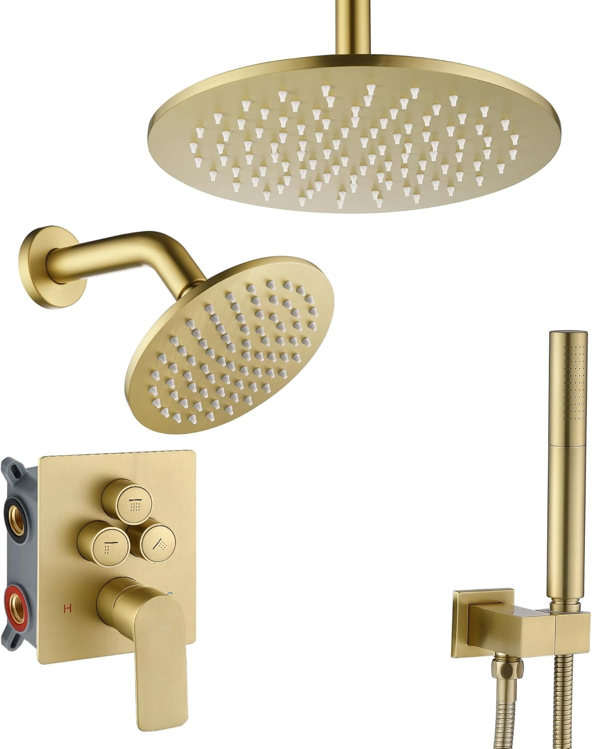 Rain Shower System, Push Button Diverter Shower Faucet Set with 2 in 1 ...