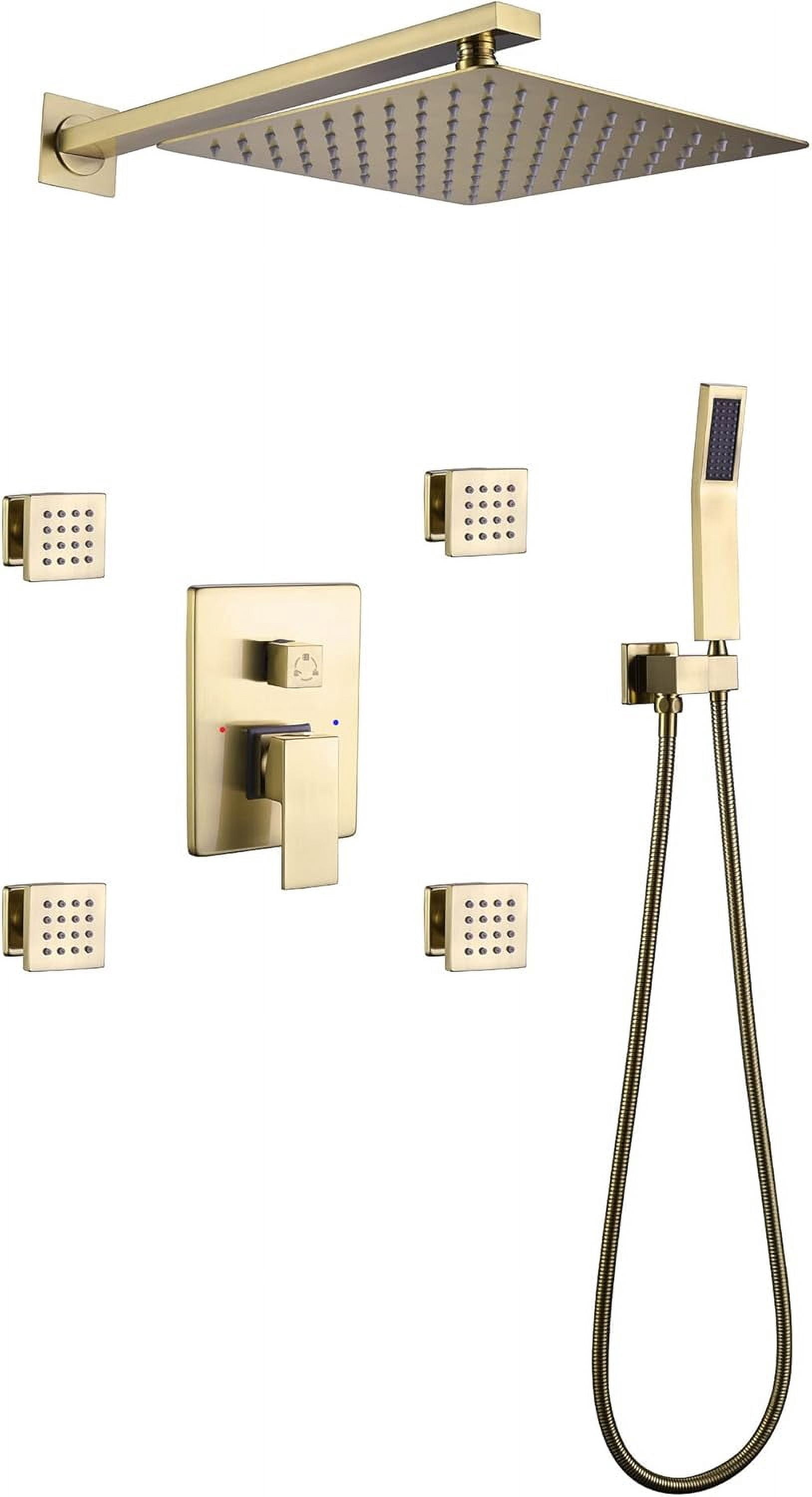 Rain Shower System Wall-Mounted Brushed Gold Shower Faucet Set 3-Way ...