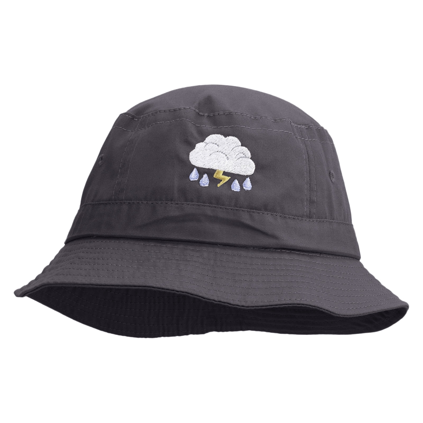 Rain Storm Embroidered Pigment Dyed Bucket Hat - Charcoal OSFM ...