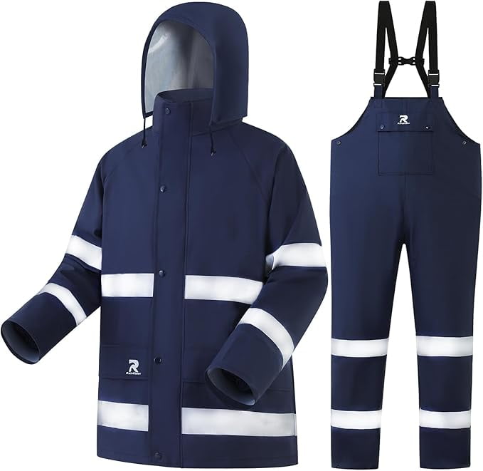 Rain Suits for Men Women Waterproof Reflective Rain Coat and Bib Pants ...