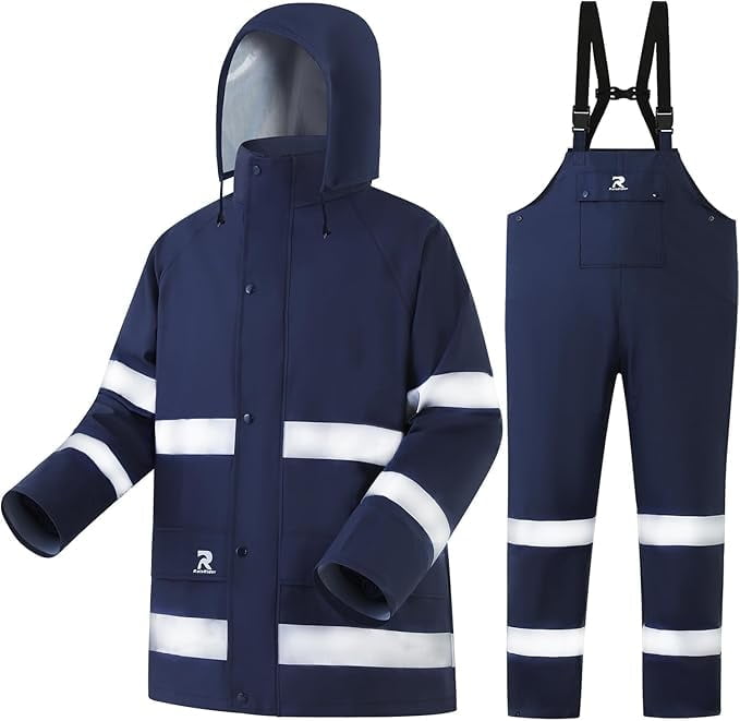 Rain Suits for Men Women Waterproof Reflective Rain Coat and Bib Pants ...