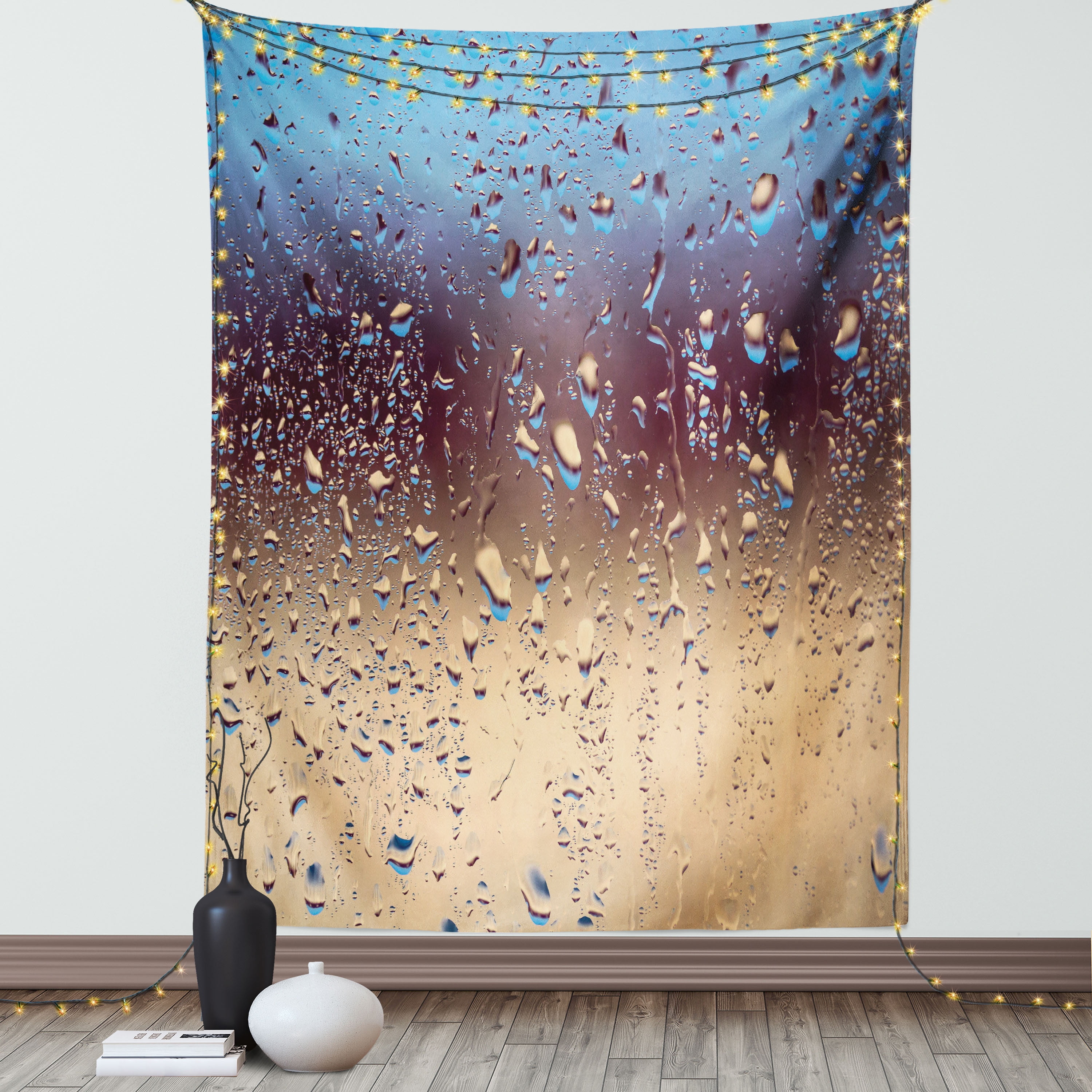 Rain Tapestry, Close Up Rain Drops on Glass Natural Sprays Sphere ...