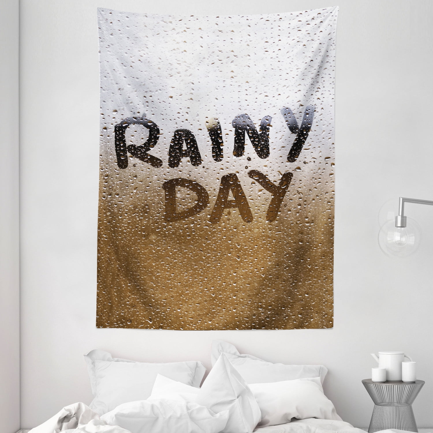 Rain Tapestry, Rainy Day Quote on Background with Water Droplets Autumn ...