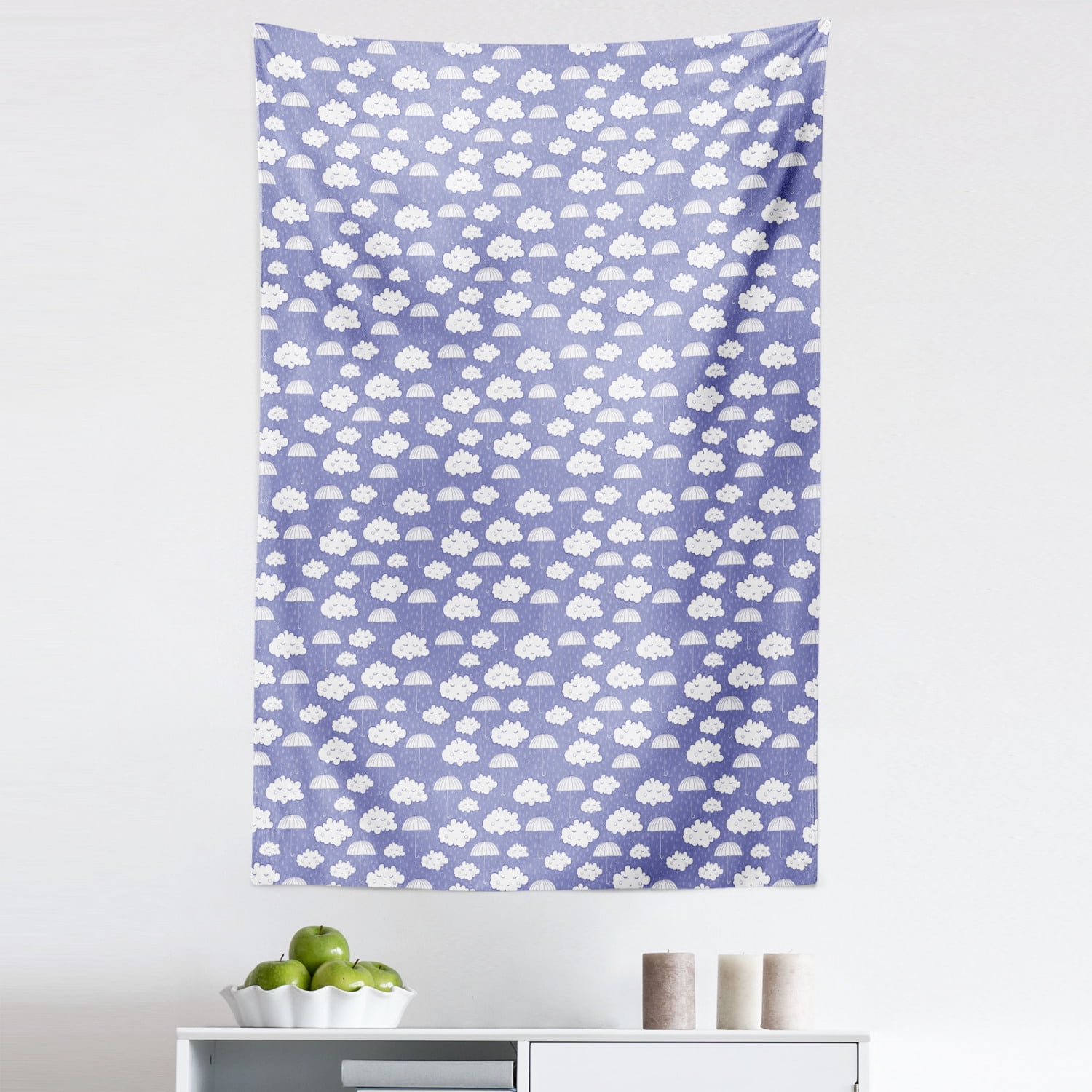 Rain Tapestry, Sleeping Clouds and Umbrellas in a Rainy Day Themed ...