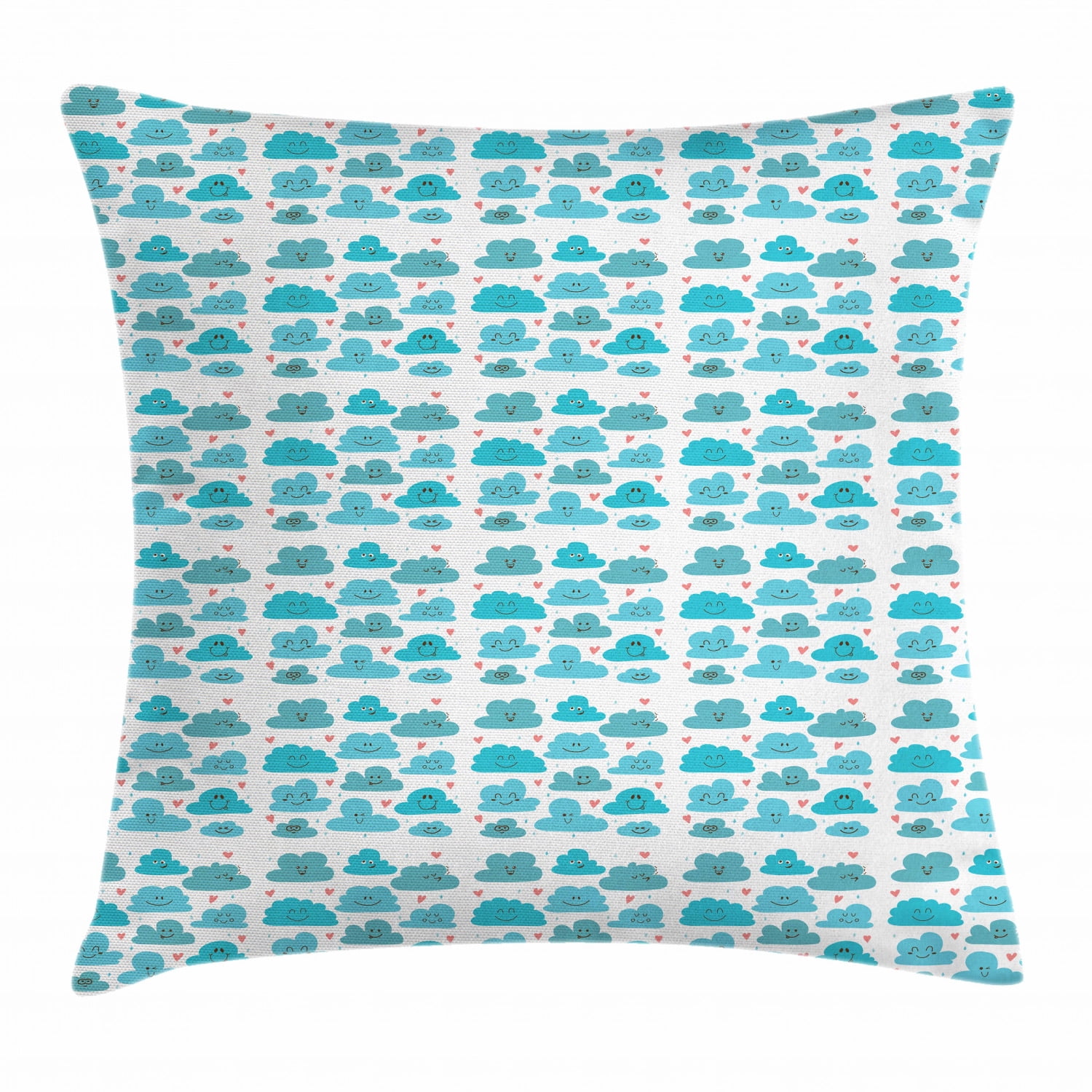 Rain Throw Pillow Cushion Cover, Doodle Cloud Figures Representing ...